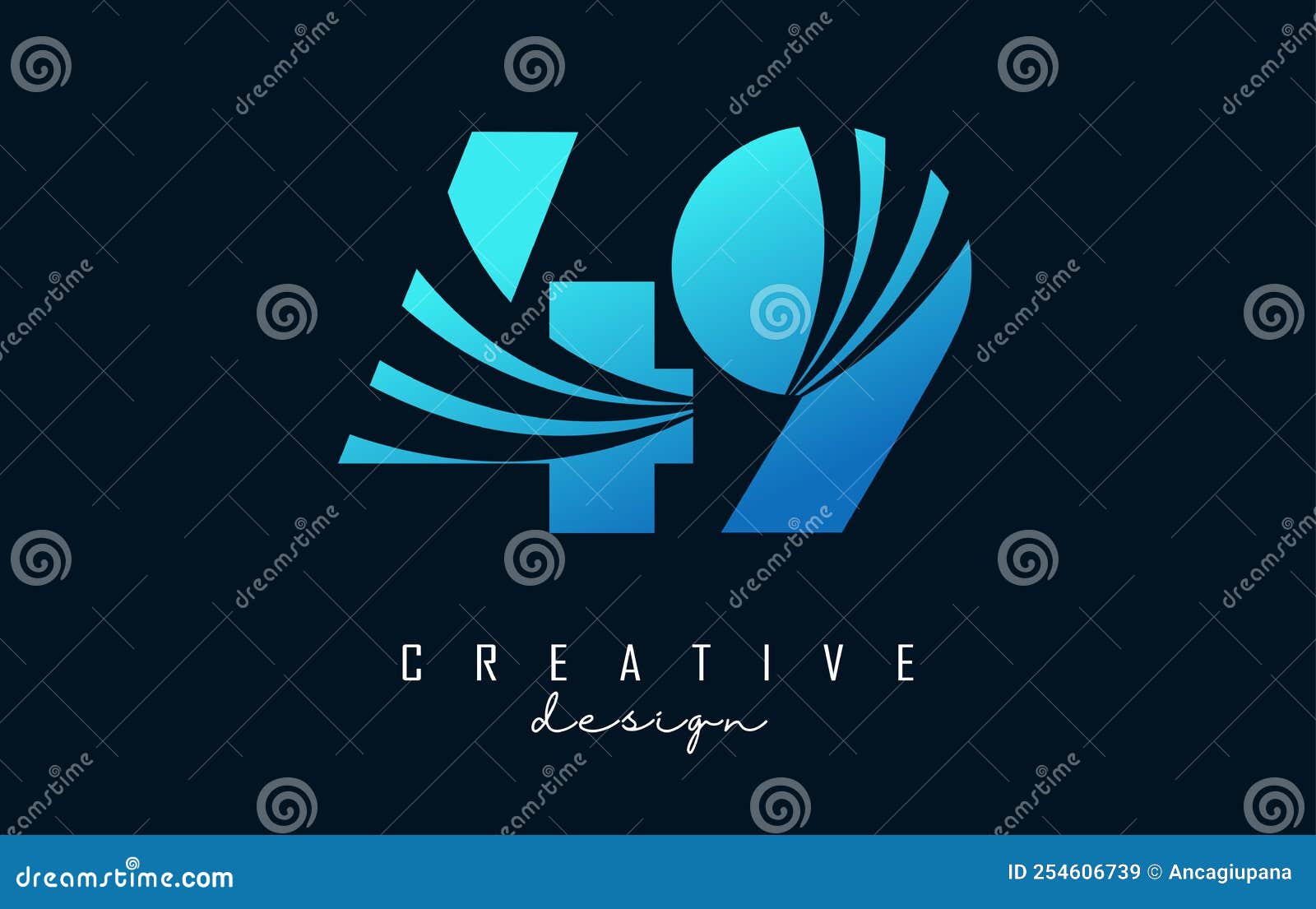 Creative Number 49 4 9 Logo with Leading Lines and Road Concept Design ...