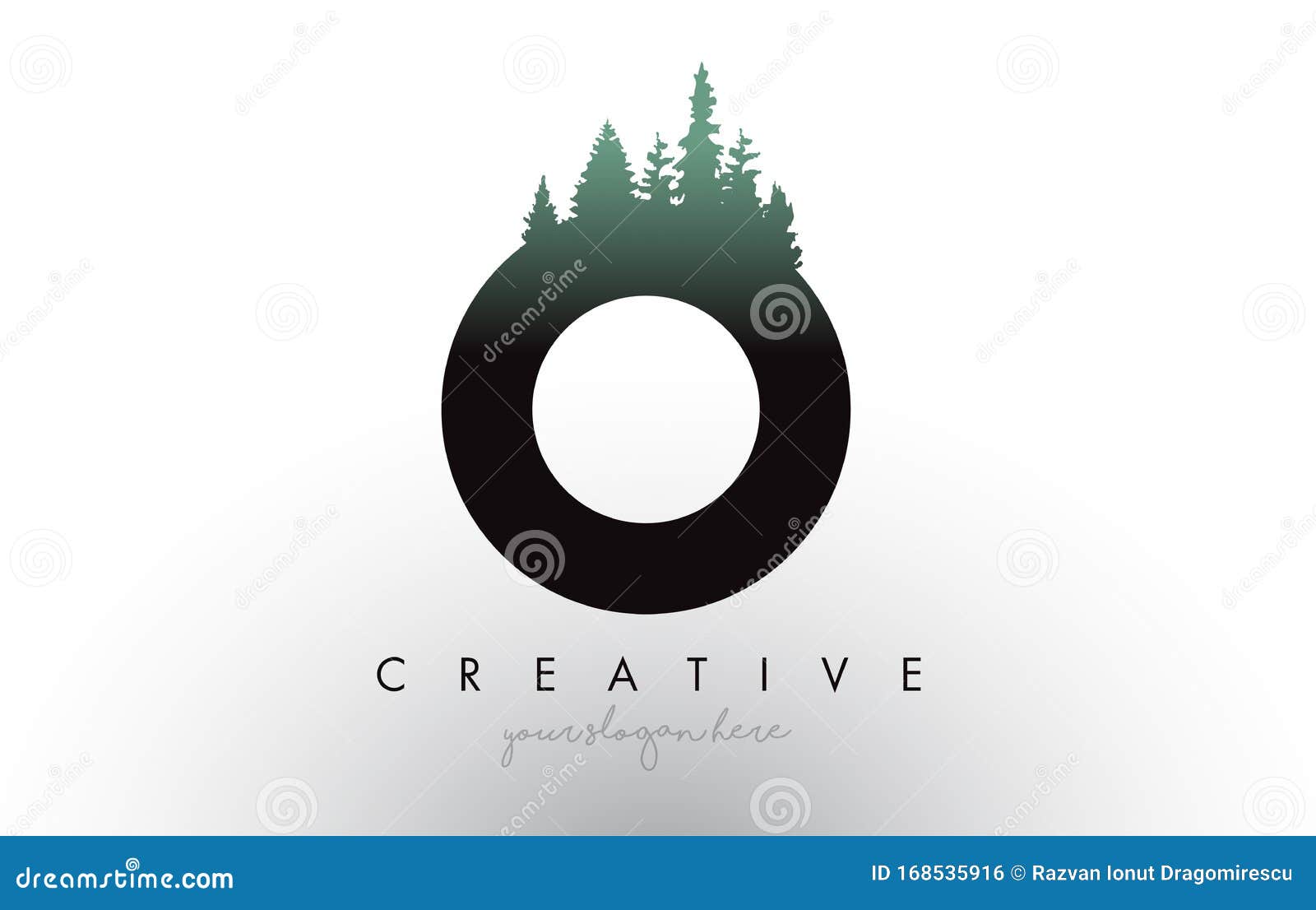 Creative O Letter Logo Idea with Pine Forest Trees. Letter O Design ...