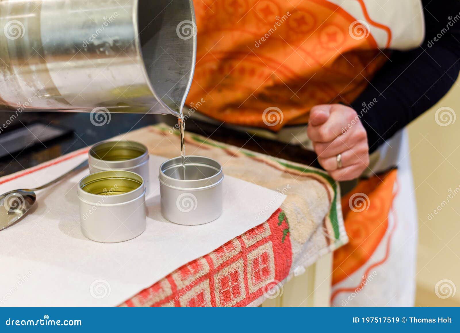 Creative Occupation of Candle Making Showing the Pouring of Liquid Wax ...