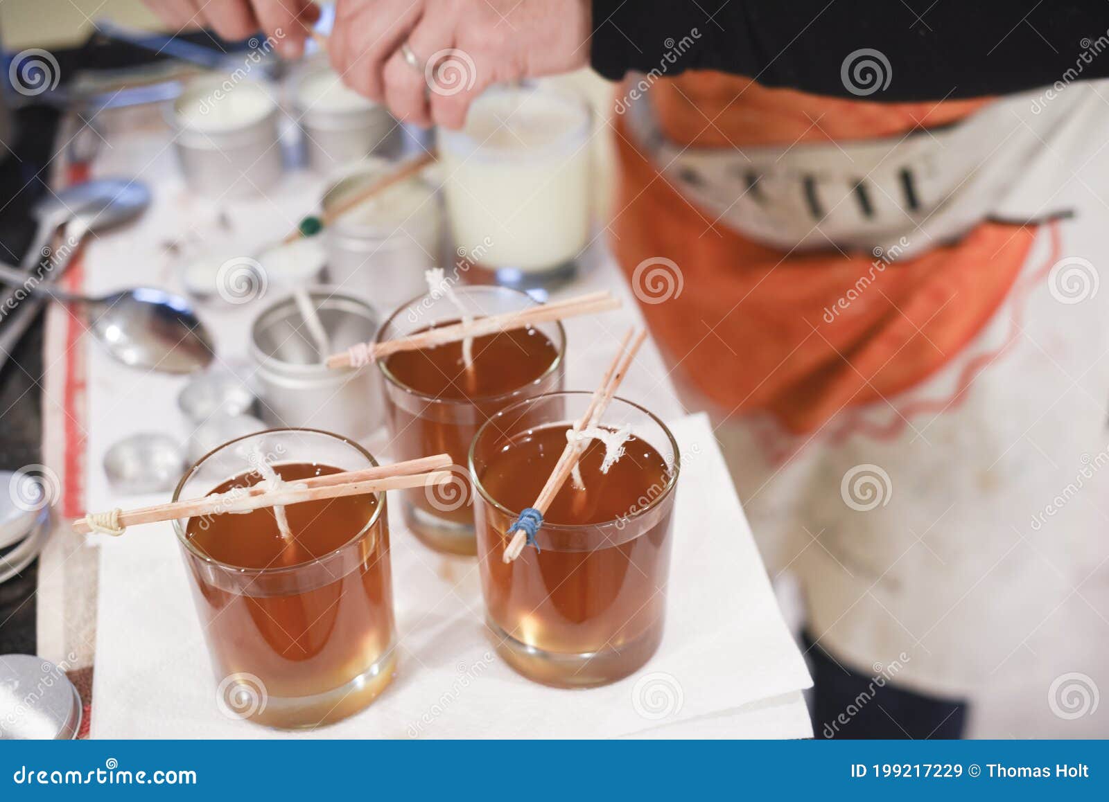Creative Occupation of Candle Making Showing the Pouring of Liquid Wax ...