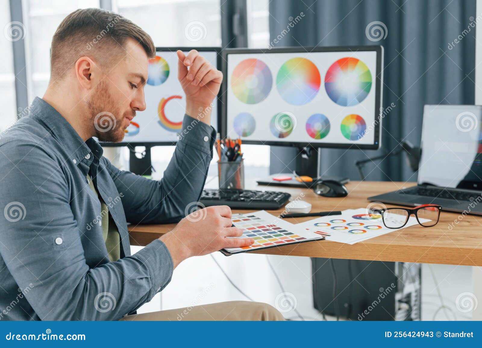 Creative Occupation. Male Designer Working in the Office by Using PC ...