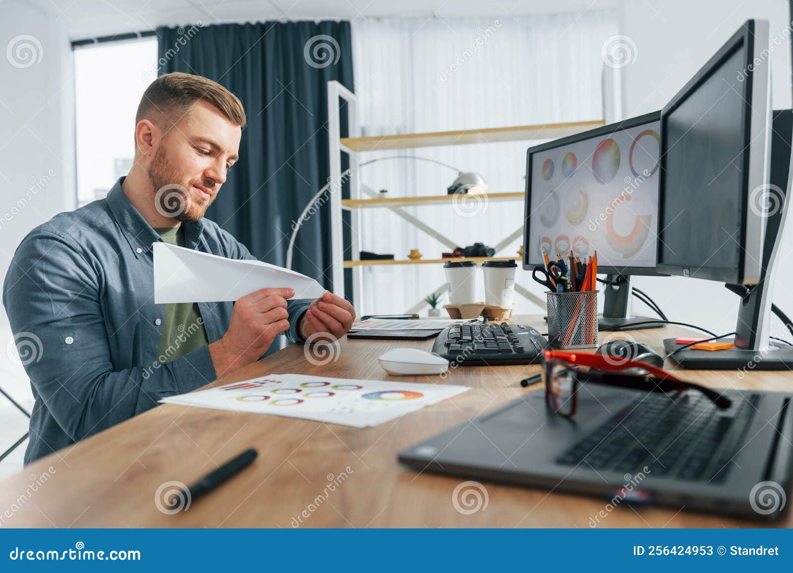 Creative Occupation. Male Designer Working in the Office by Using PC ...