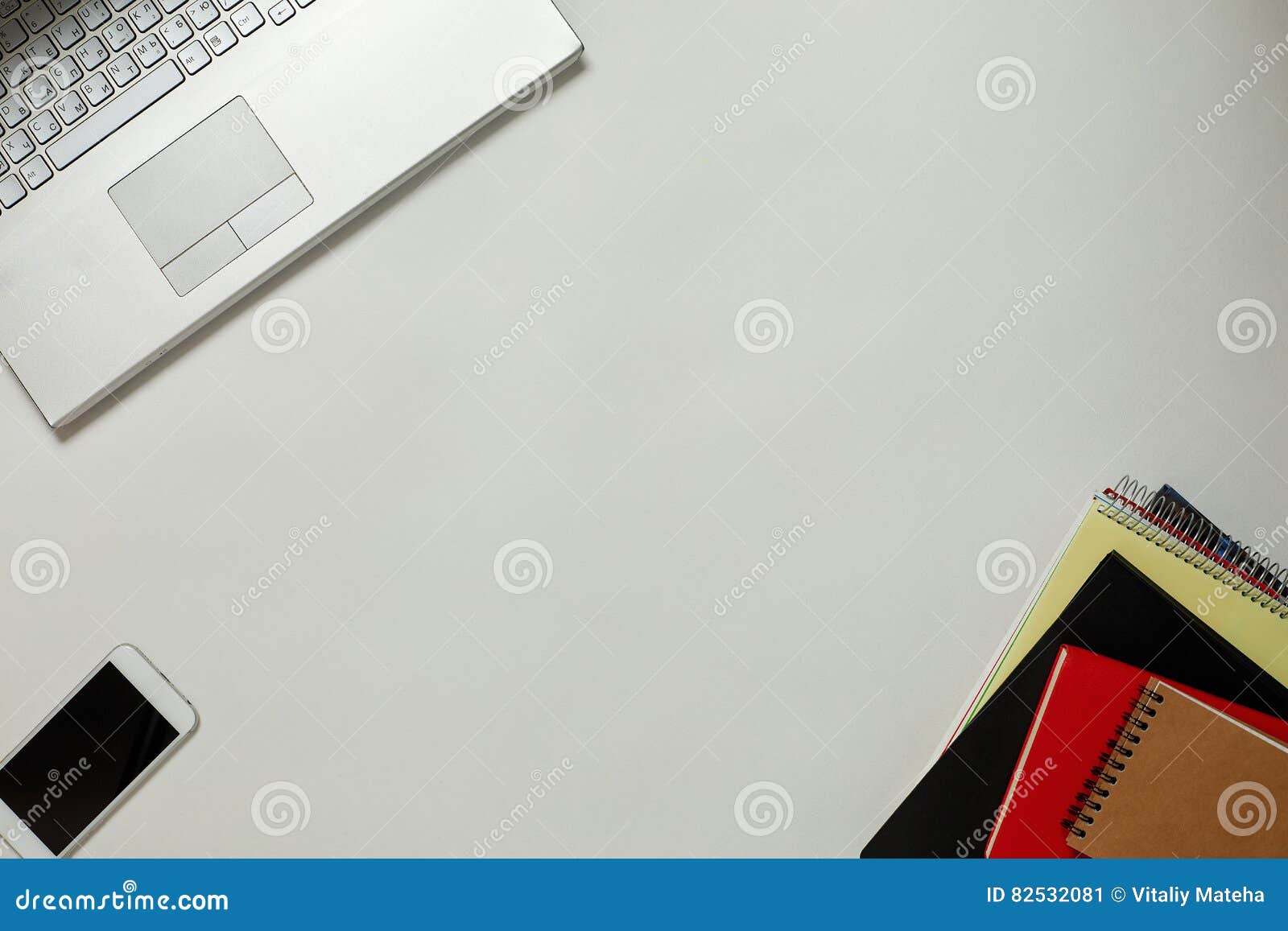 Creative Office Bright Table with Laptop Stock Image - Image of meeting ...