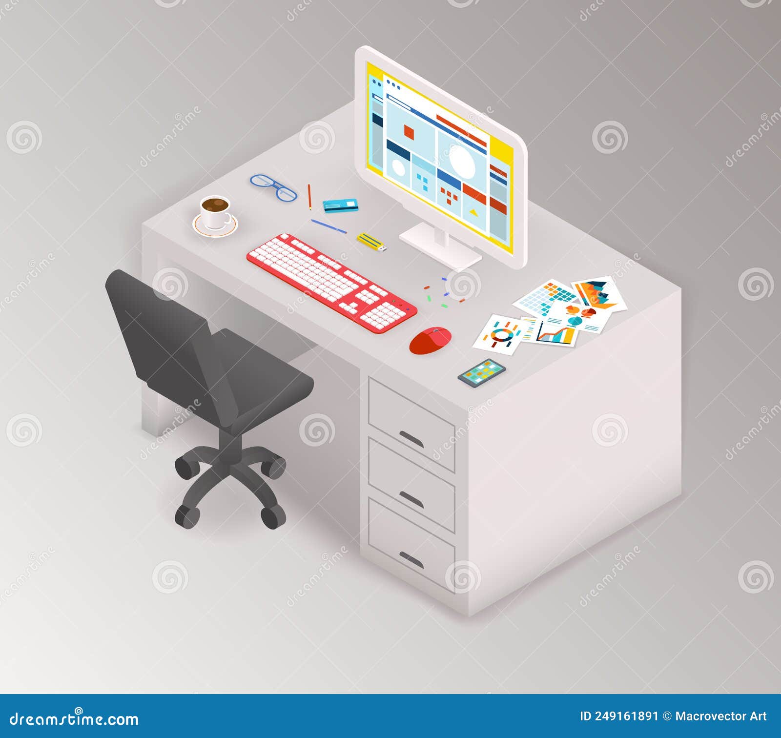 Creative Office Isometric Workspace Stock Vector - Illustration of ...