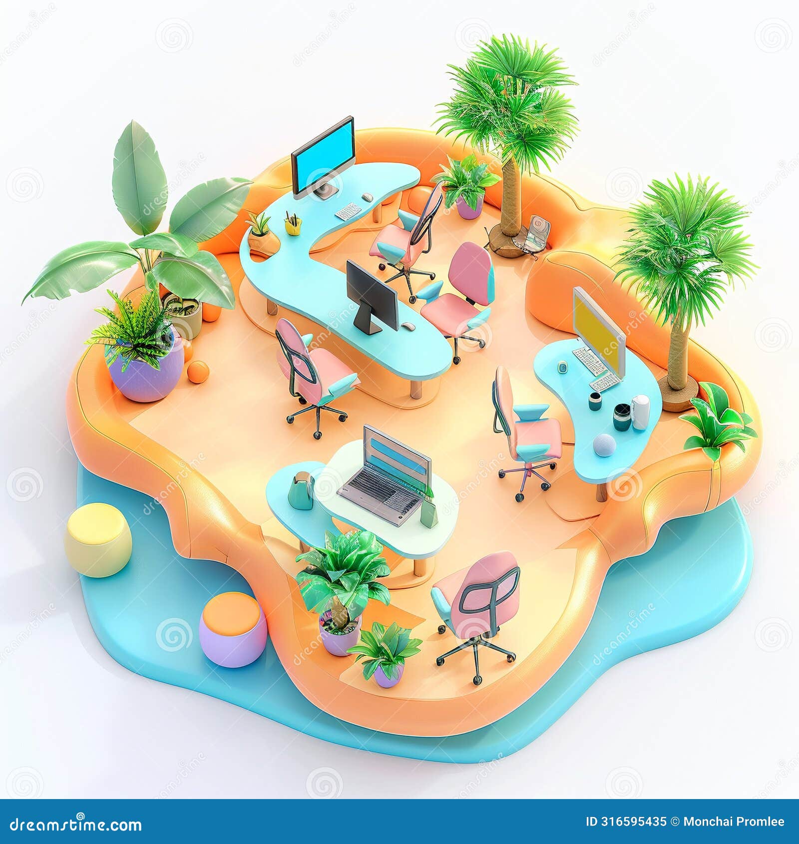 Creative Office Layout Focusing on Biophilic Design Principles, with ...