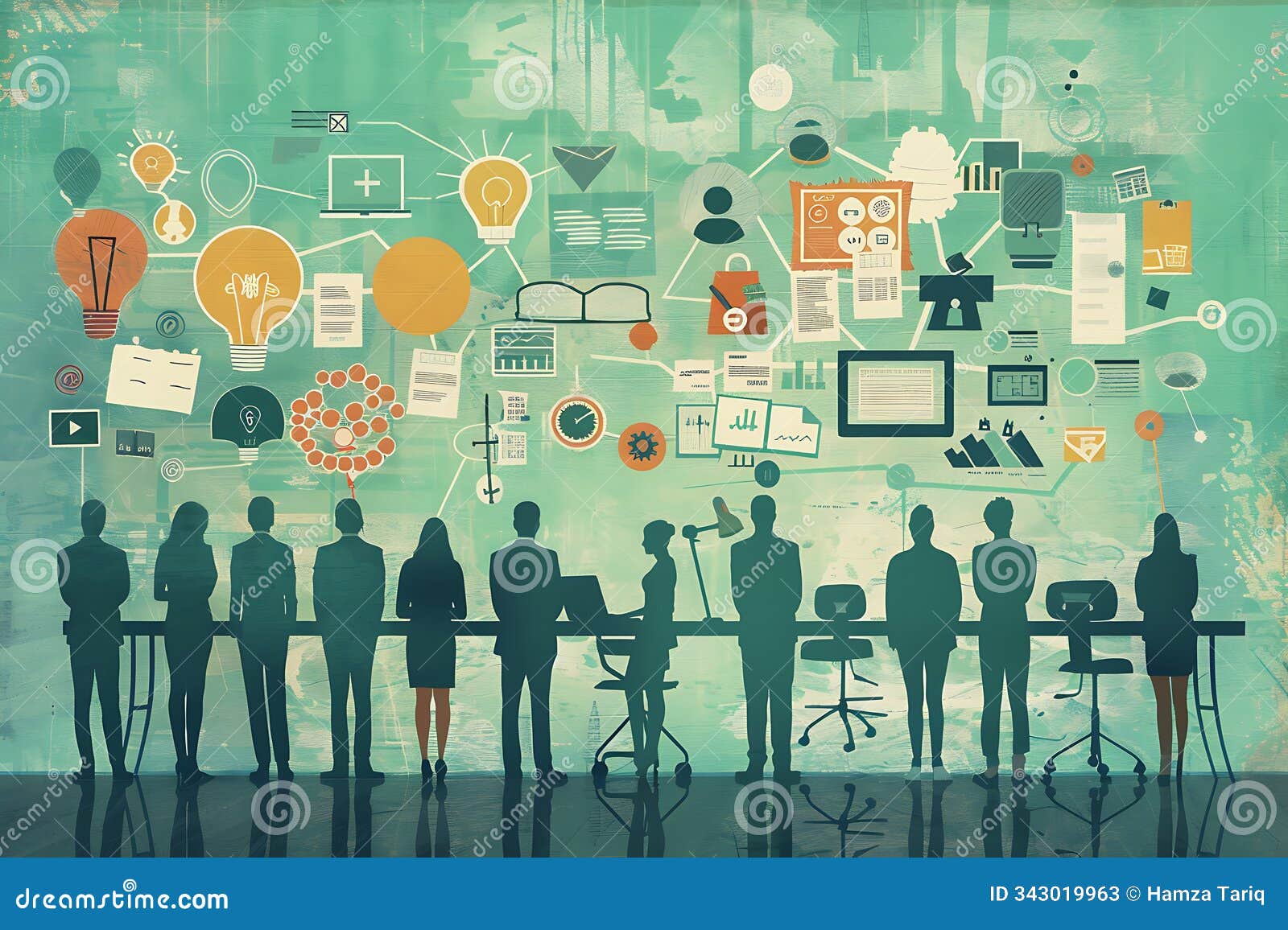 Creative Office Team Poster Featuring Tools of Collaboration and ...