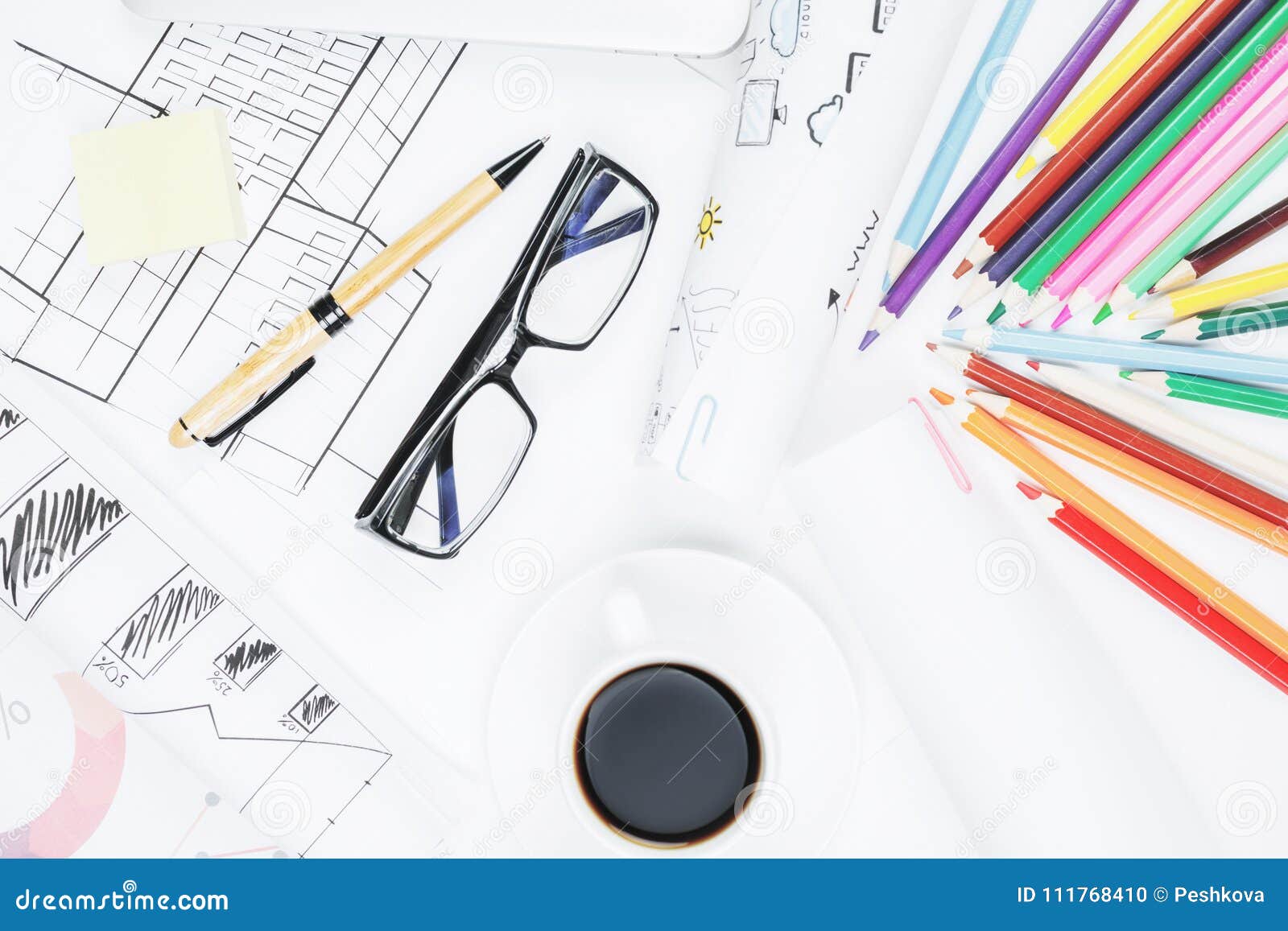 Creative Office Workplace with Various Items Stock Photo - Image of ...