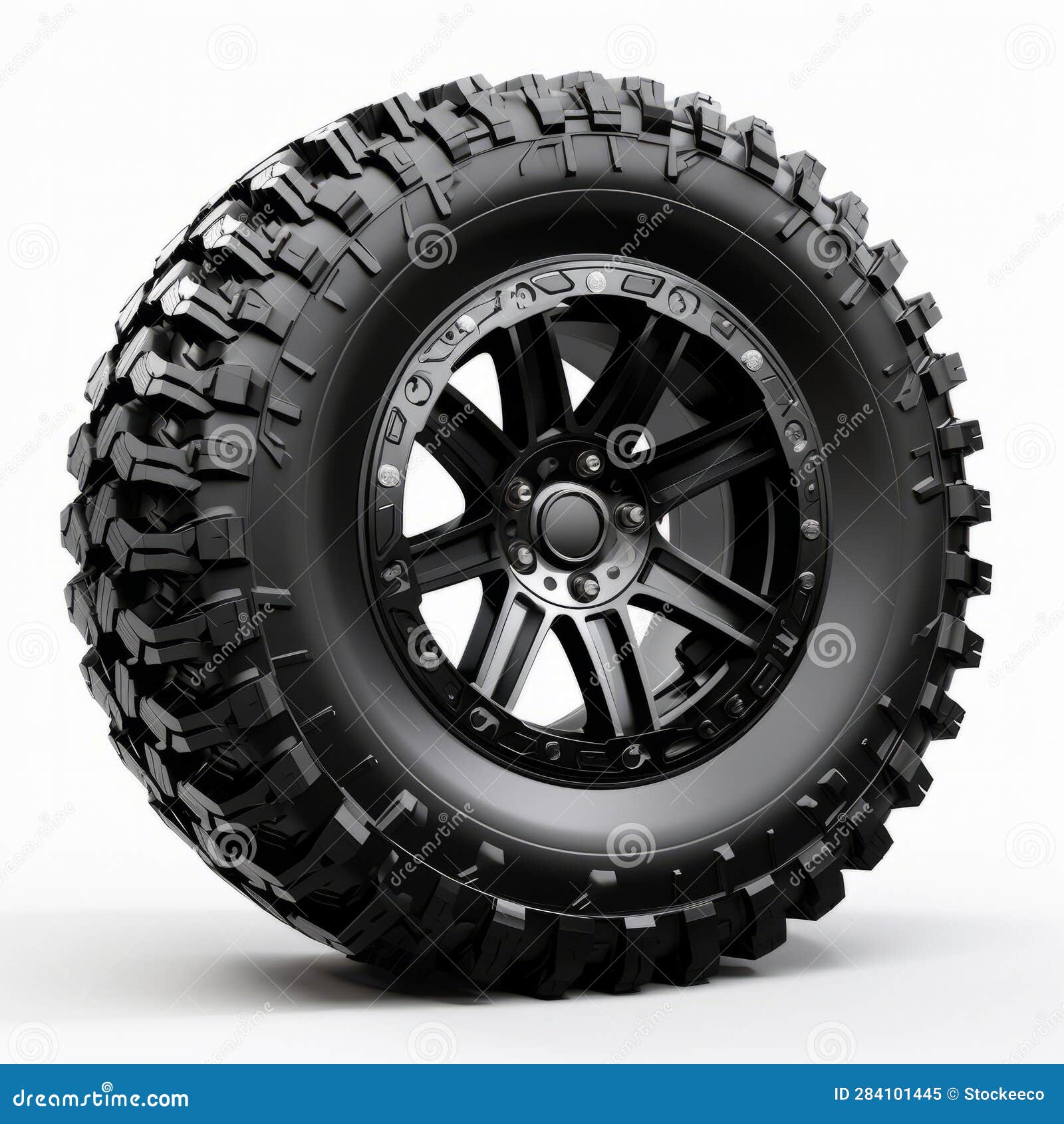 Creative Offroad Tire Design With Black Wheels On White Background ...