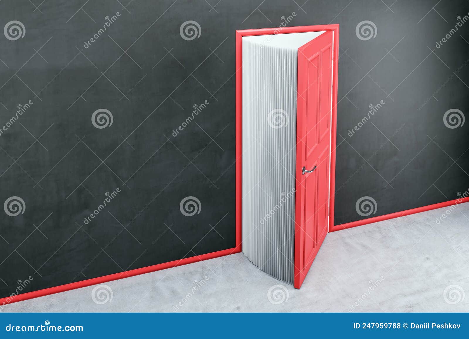 Creative Open Red Book Door in Concrete Interior. Education, Knowledge ...