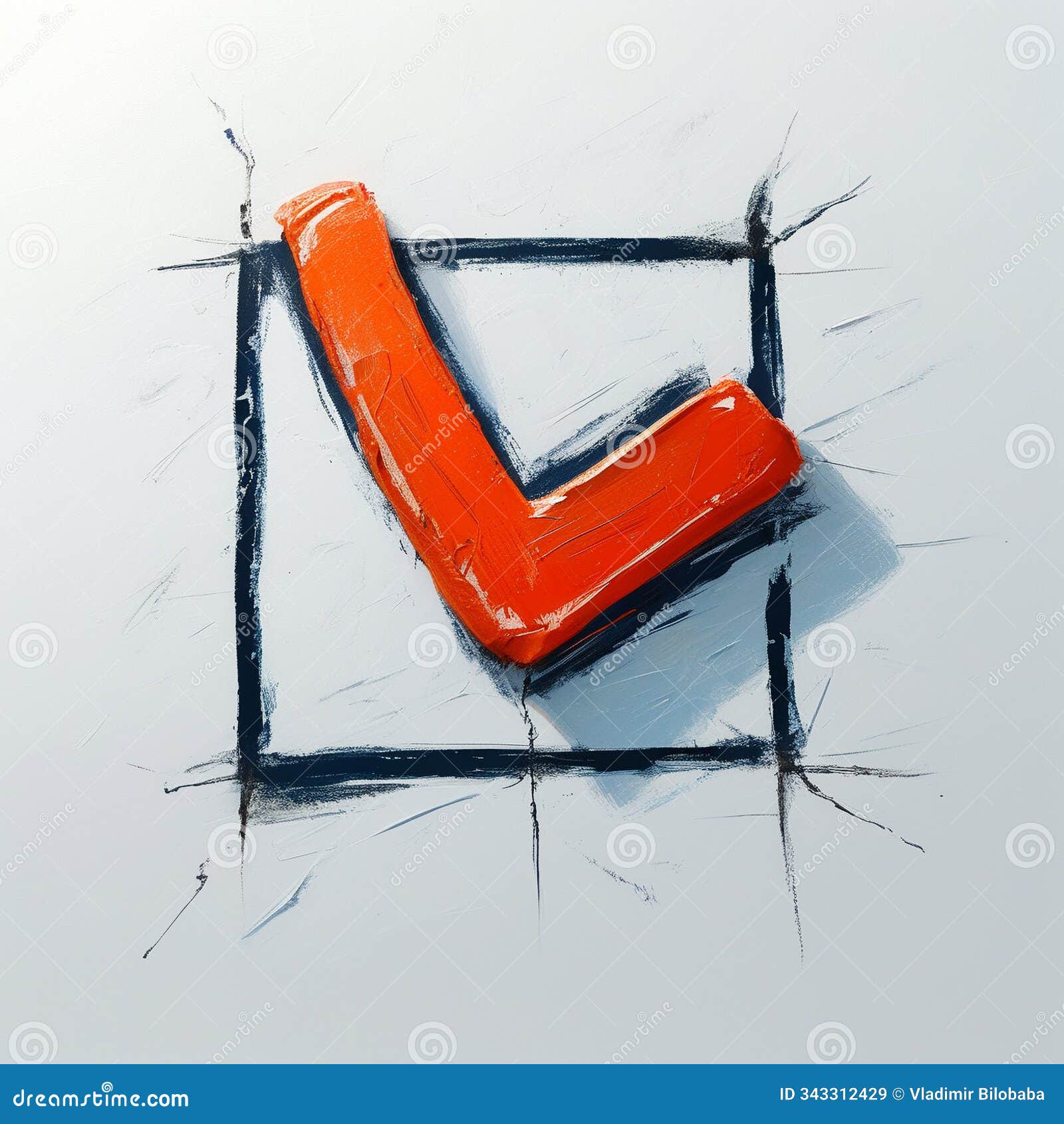 Creative Orange Check Mark Inside a Blue Outlined Square on a Textured Background Stock ...
