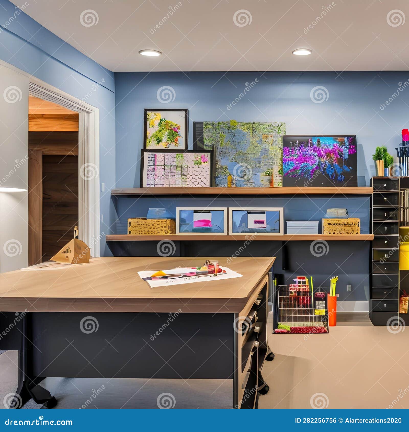 A Creative and Organized Craft Room with Ample Storage, a Large Work ...