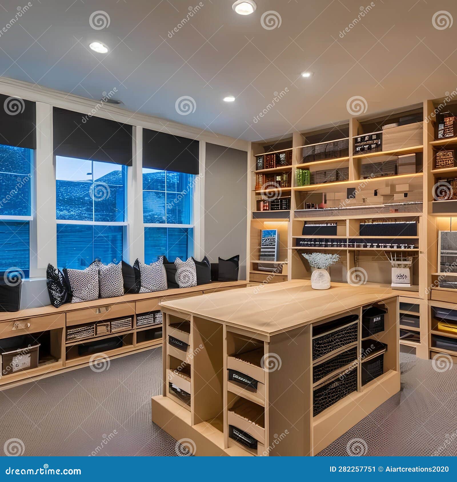 A Creative and Organized Craft Room with Ample Storage, a Large Work ...