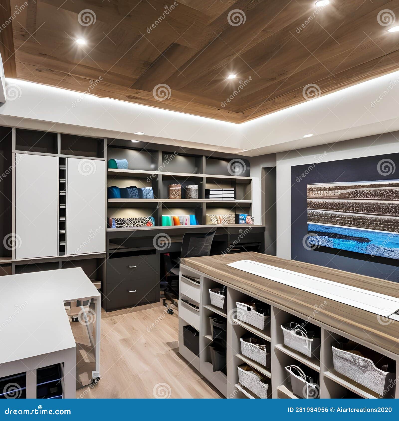A Creative and Organized Craft Room with Ample Storage, a Large Work ...