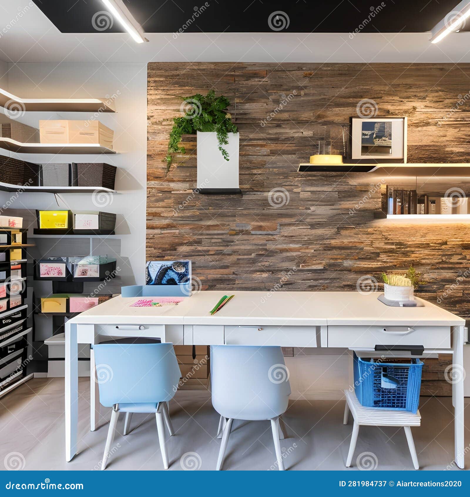 A Creative and Organized Craft Room with a Large Work Table, Plenty of ...