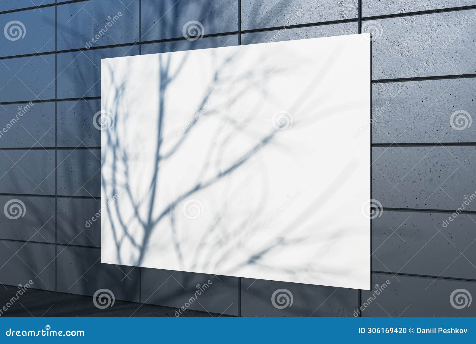 Creative Outdoor Dark Tile Wall with Tree Shadow and White Mock Up ...