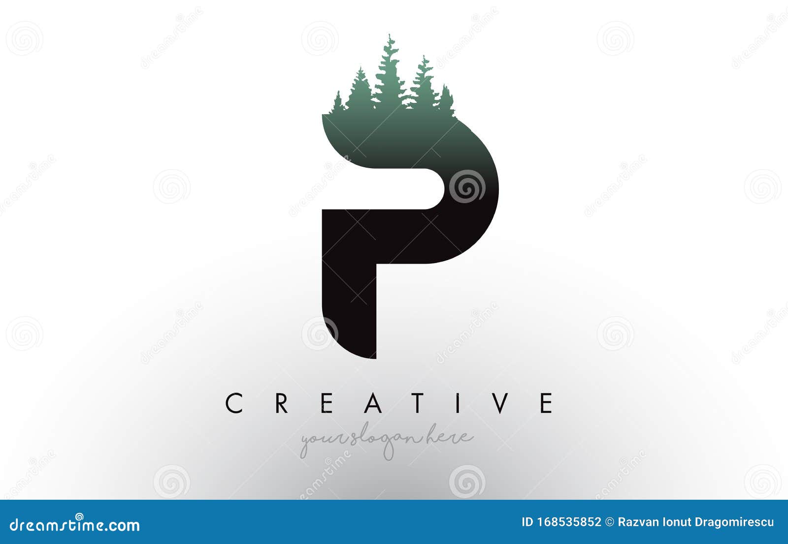 Creative P Letter Logo Idea with Pine Forest Trees. Letter P Design ...
