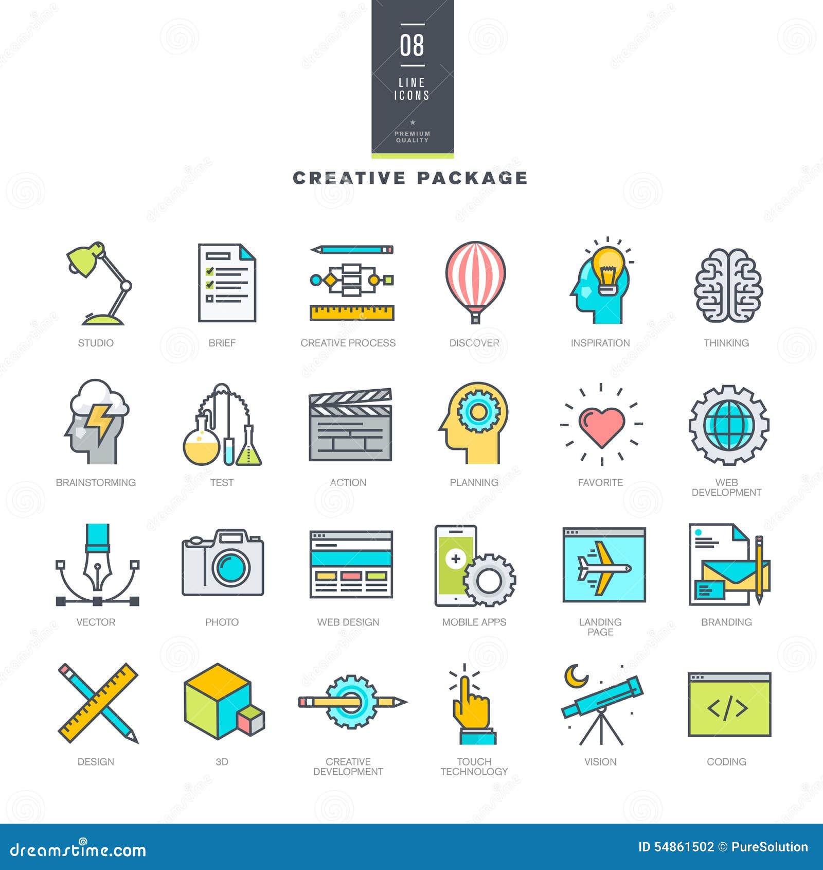 Creative Package of Line Modern Color Icons Stock Vector - Illustration ...