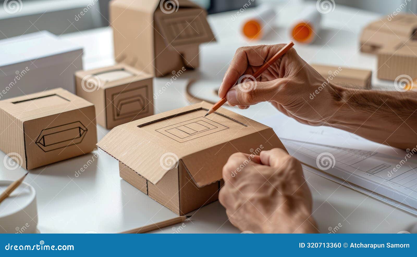 Creative Packaging Design Concept on Brown Cardboard with Designer ...