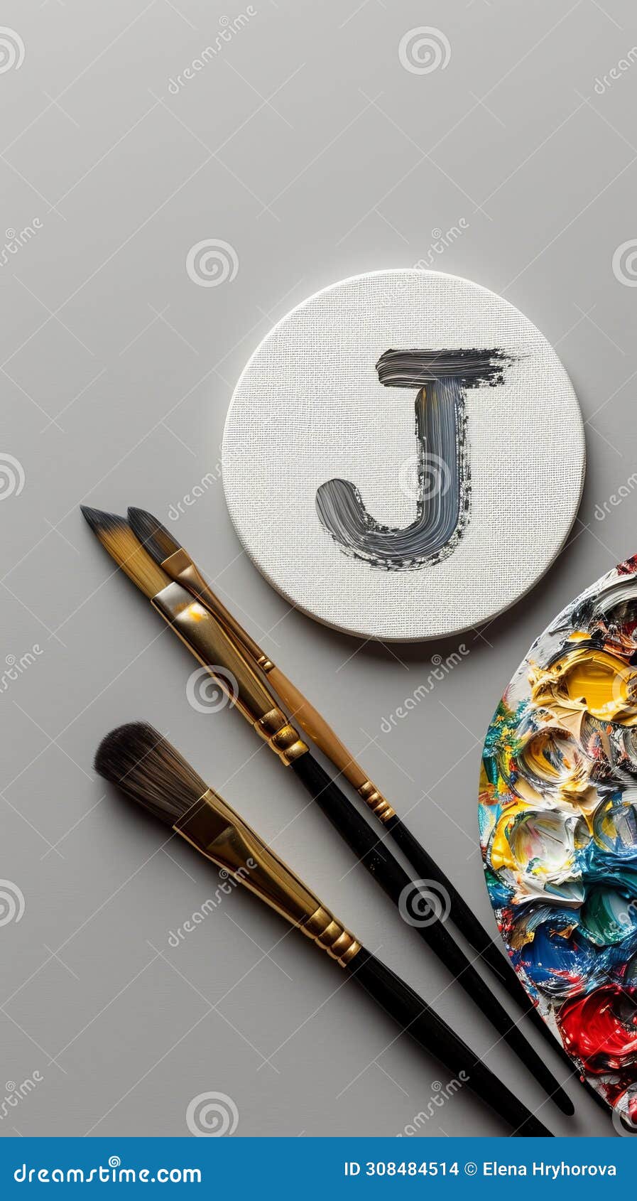 Creative Paint Palette with Multicolor Paints and Brushes on a White ...