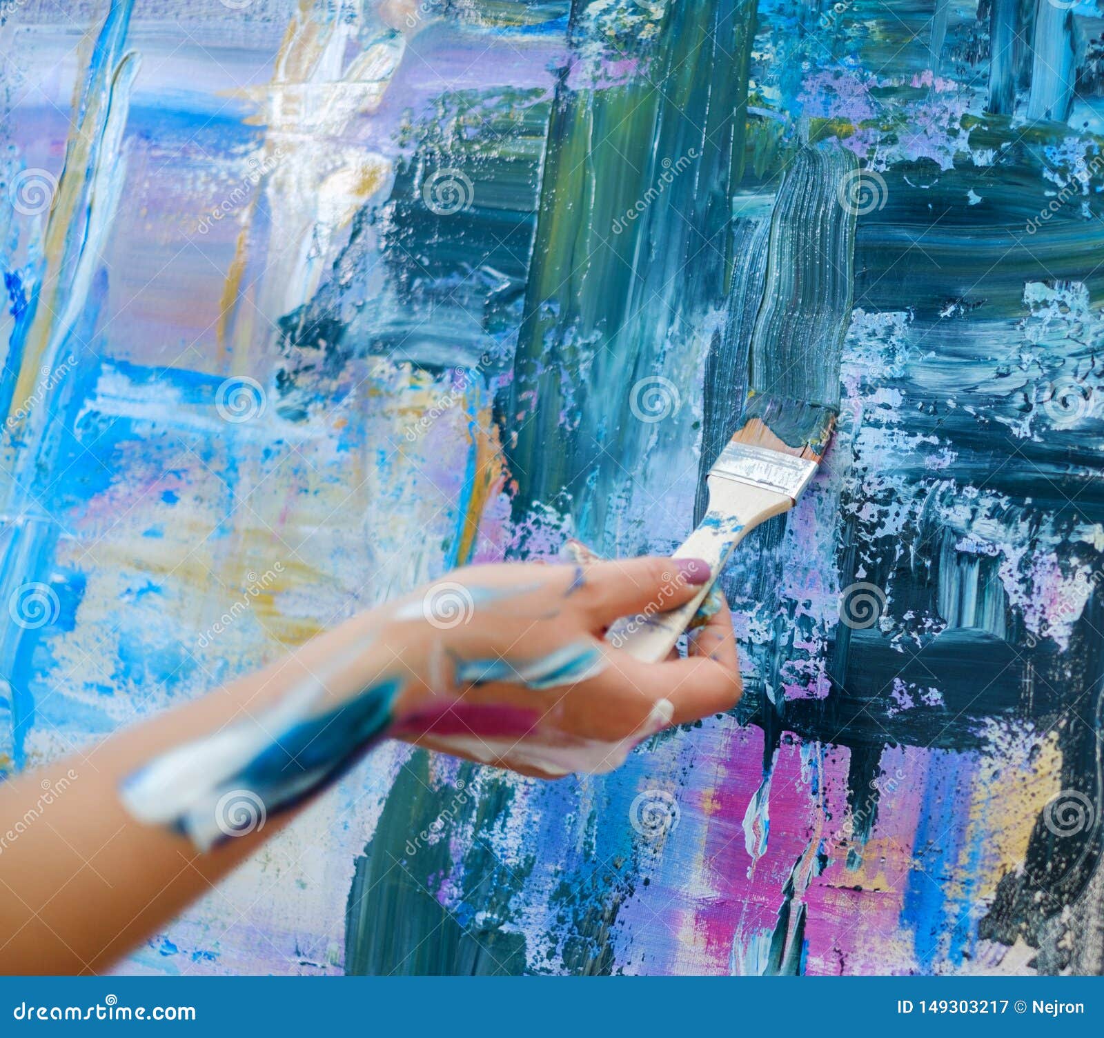 Creative Painter Paints a Colorful Picture in Her Studio Stock Image ...