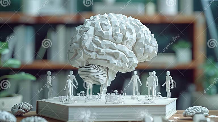 Creative Paper Figures Brainstorming Around Paper Brain in Office ...