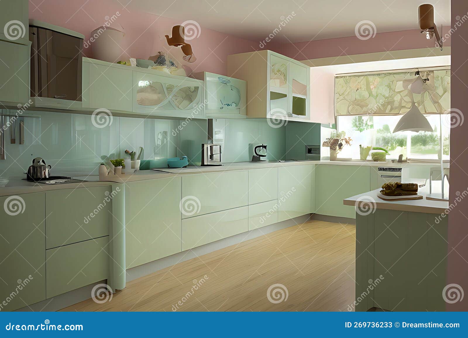 Creative Pastel Color Elegant Kitchen Interior Design, Peculiar Stock ...