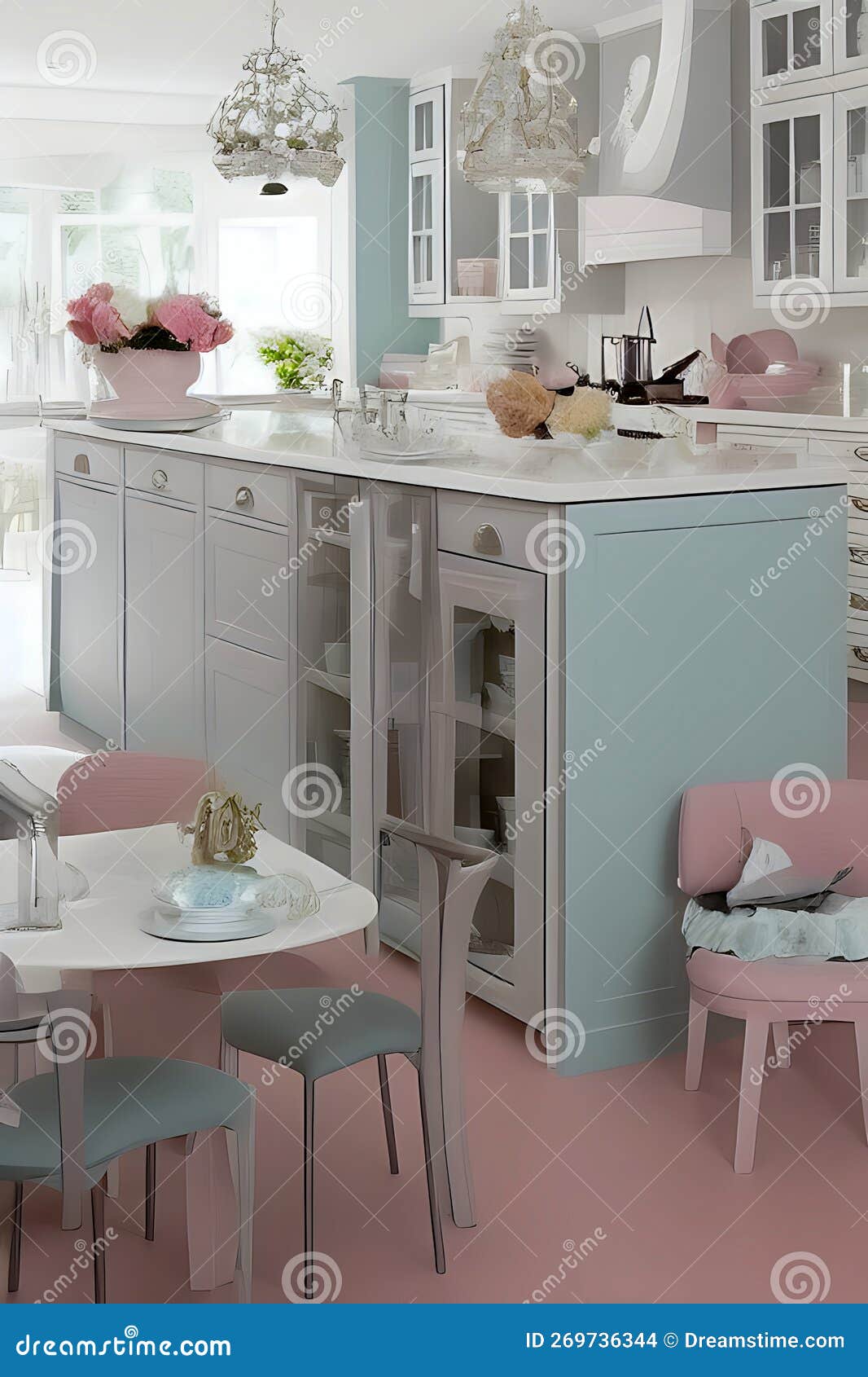 Creative Pastel Color Elegant Kitchen Interior Design, Peculiar Stock ...