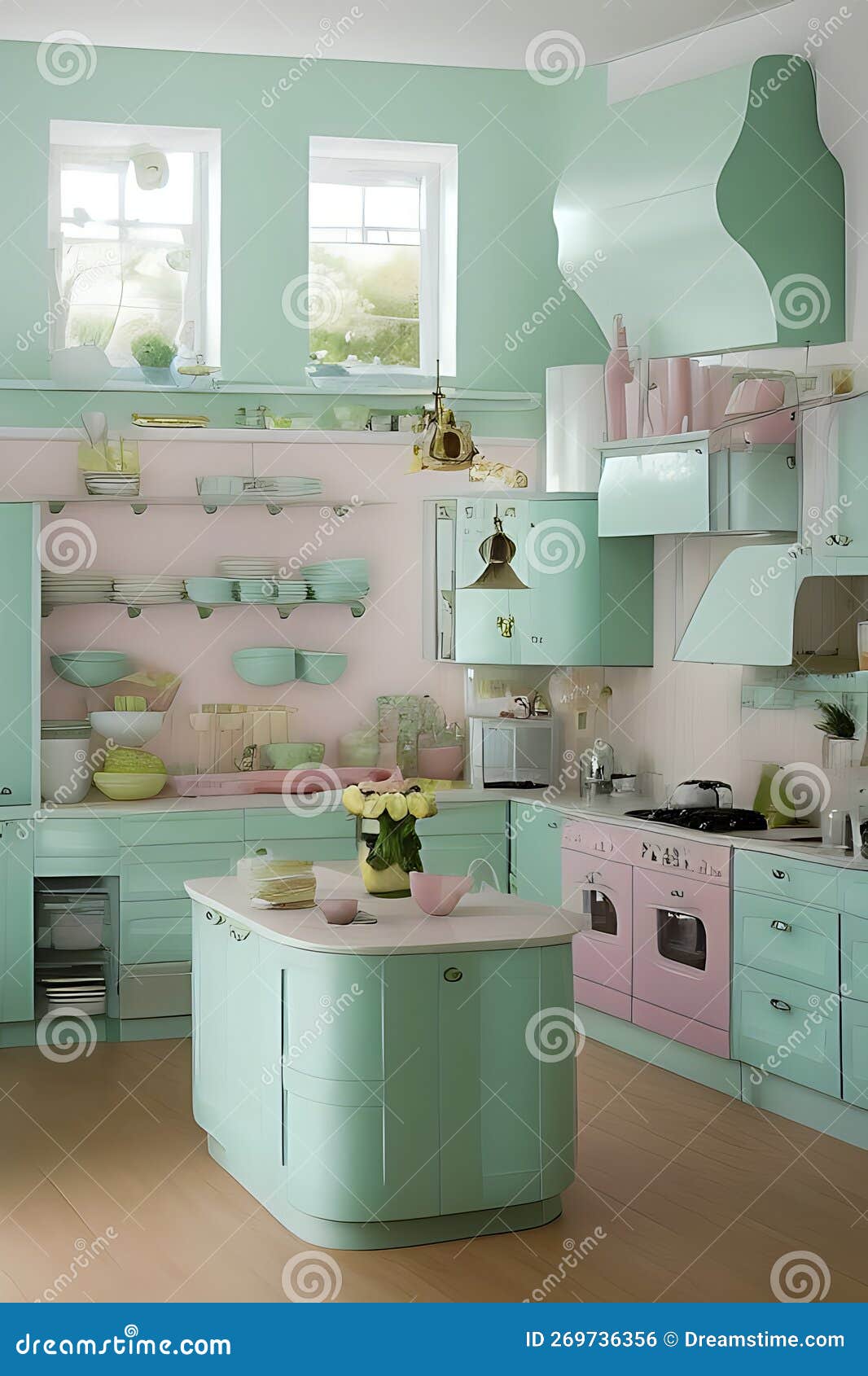 Creative Pastel Color Elegant Kitchen Interior Design, Peculiar Stock ...