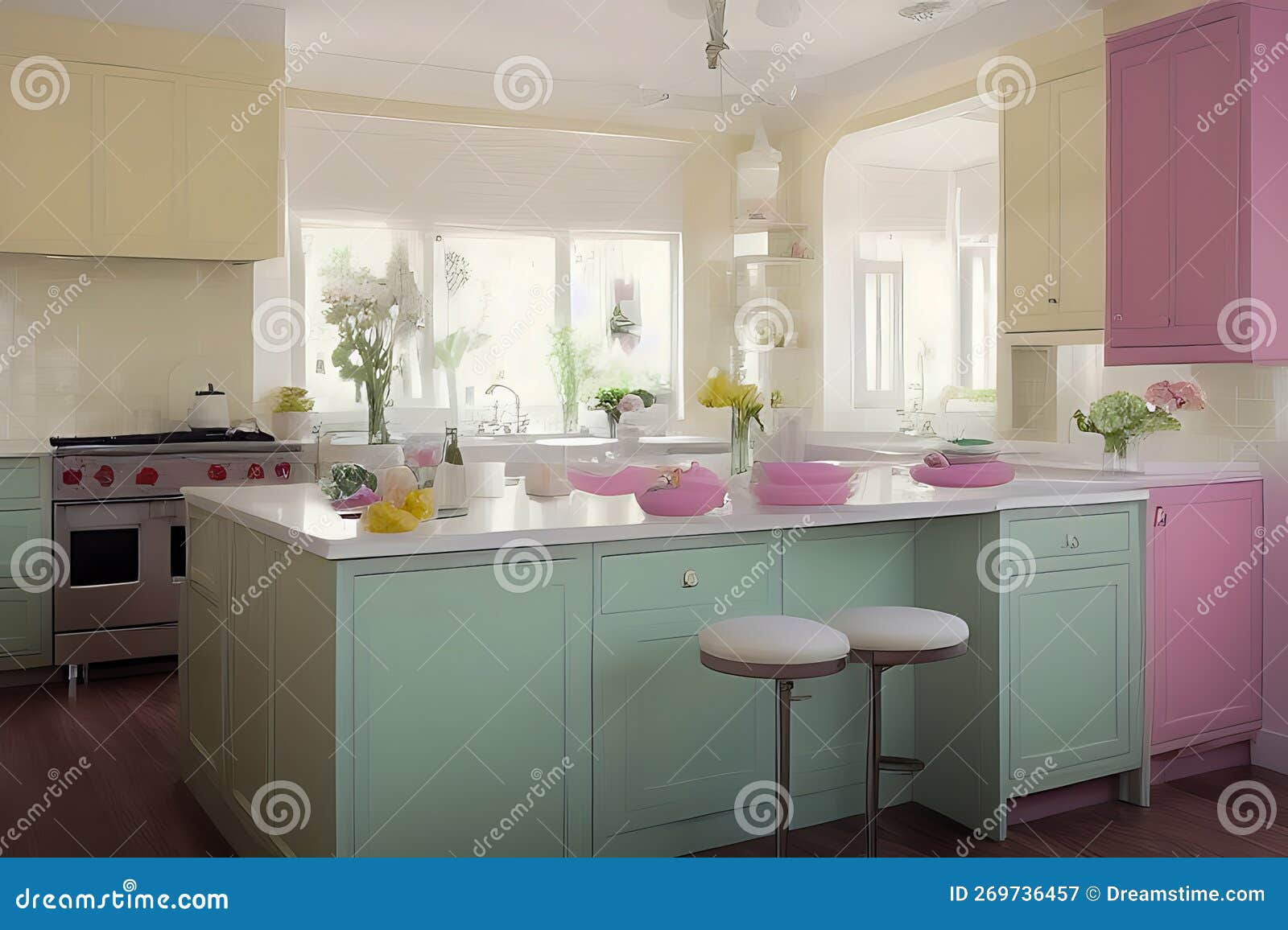 Creative Pastel Color Elegant Kitchen Interior Design, Peculiar Stock ...