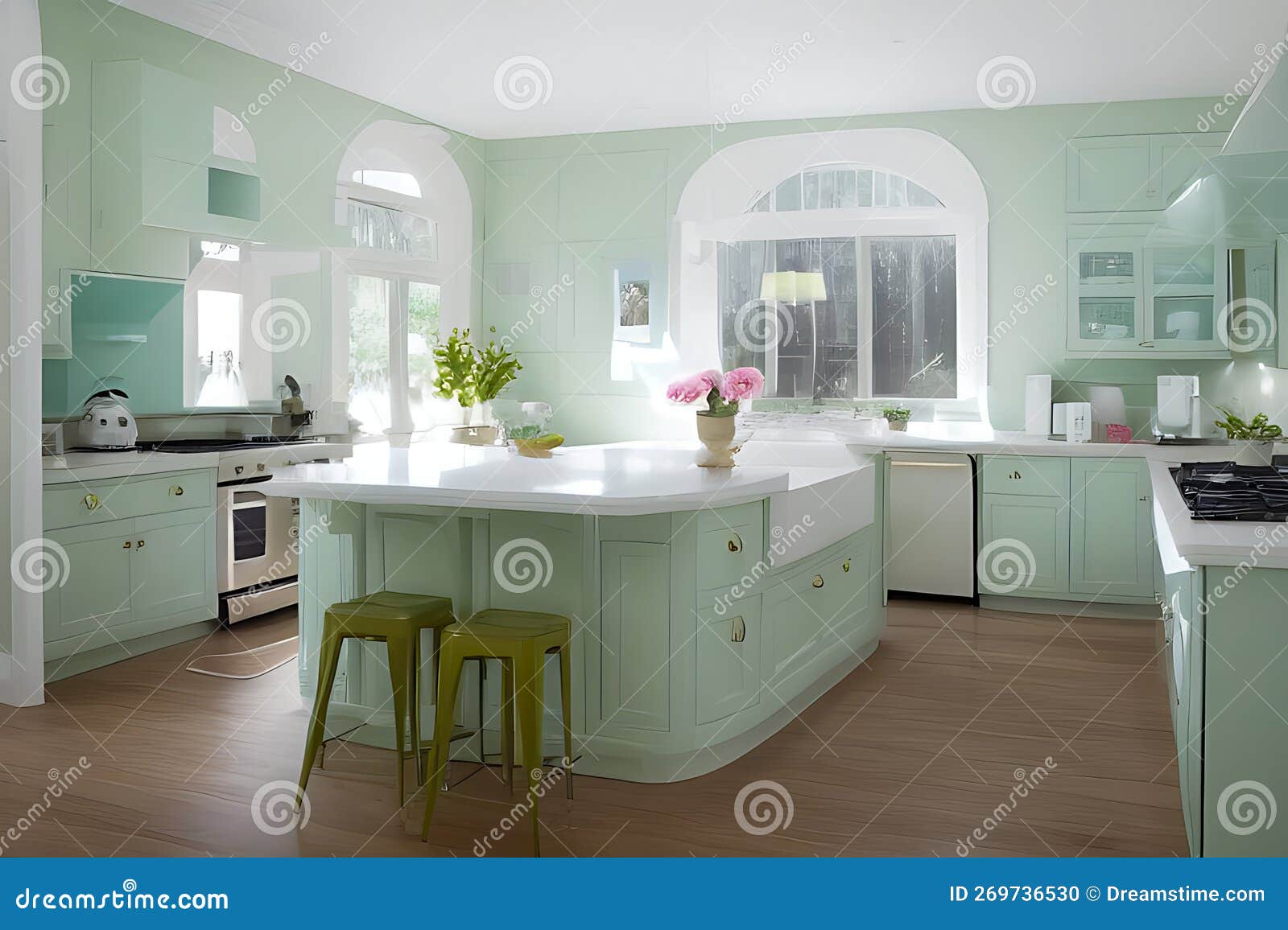 Creative Pastel Color Elegant Kitchen Interior Design, Peculiar Stock ...