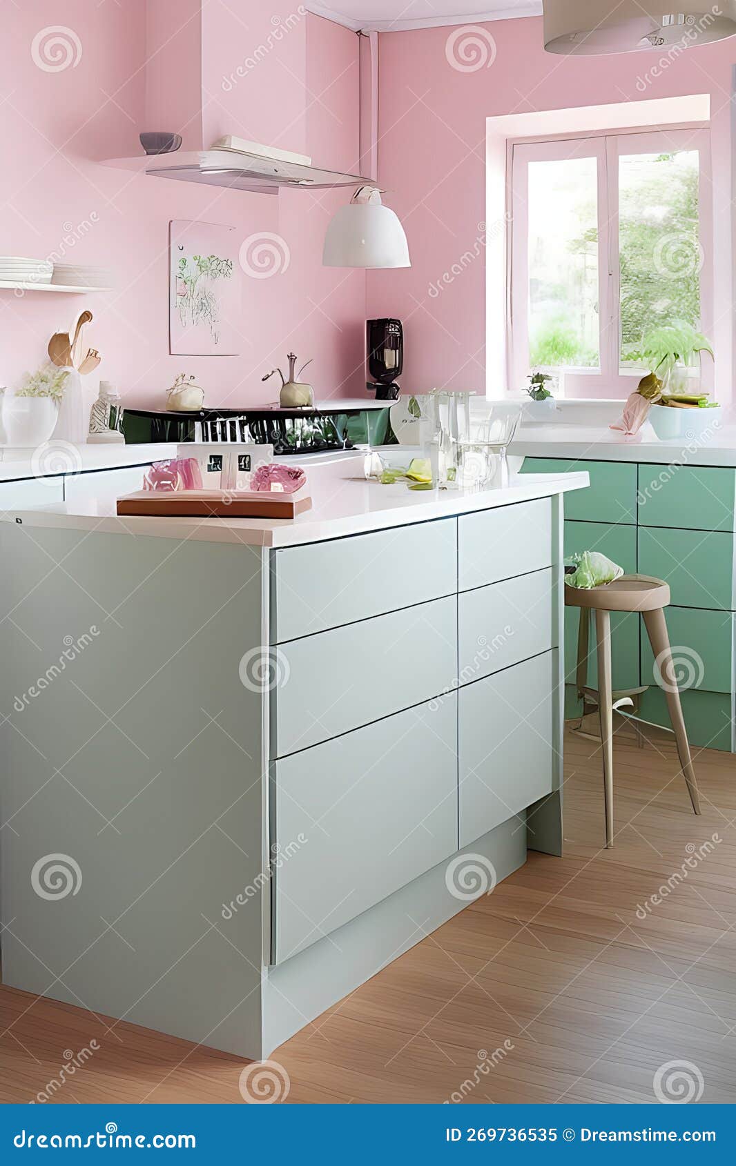 Creative Pastel Color Elegant Kitchen Interior Design, Peculiar Stock ...