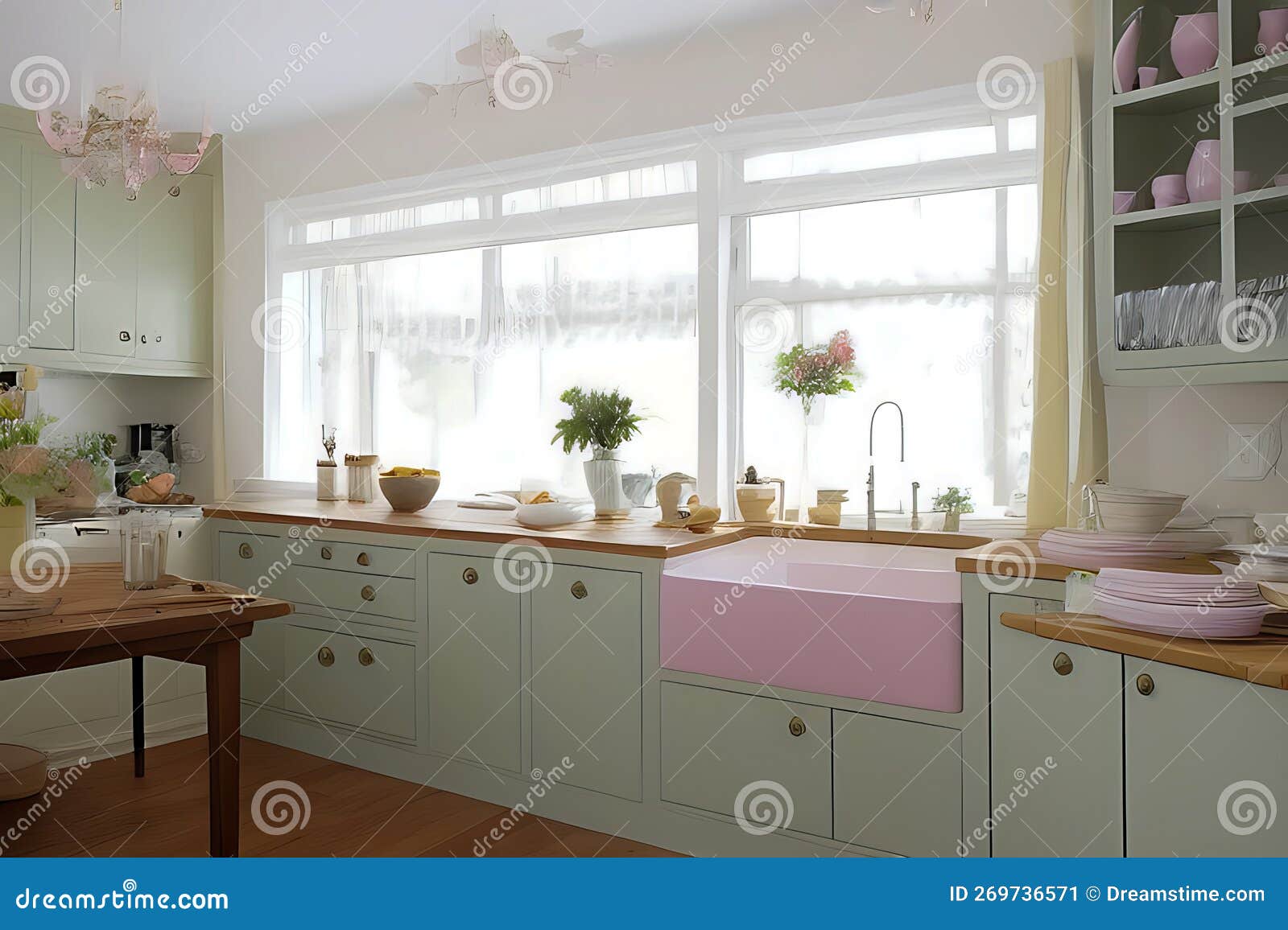 Creative Pastel Color Elegant Kitchen Interior Design, Peculiar Stock ...