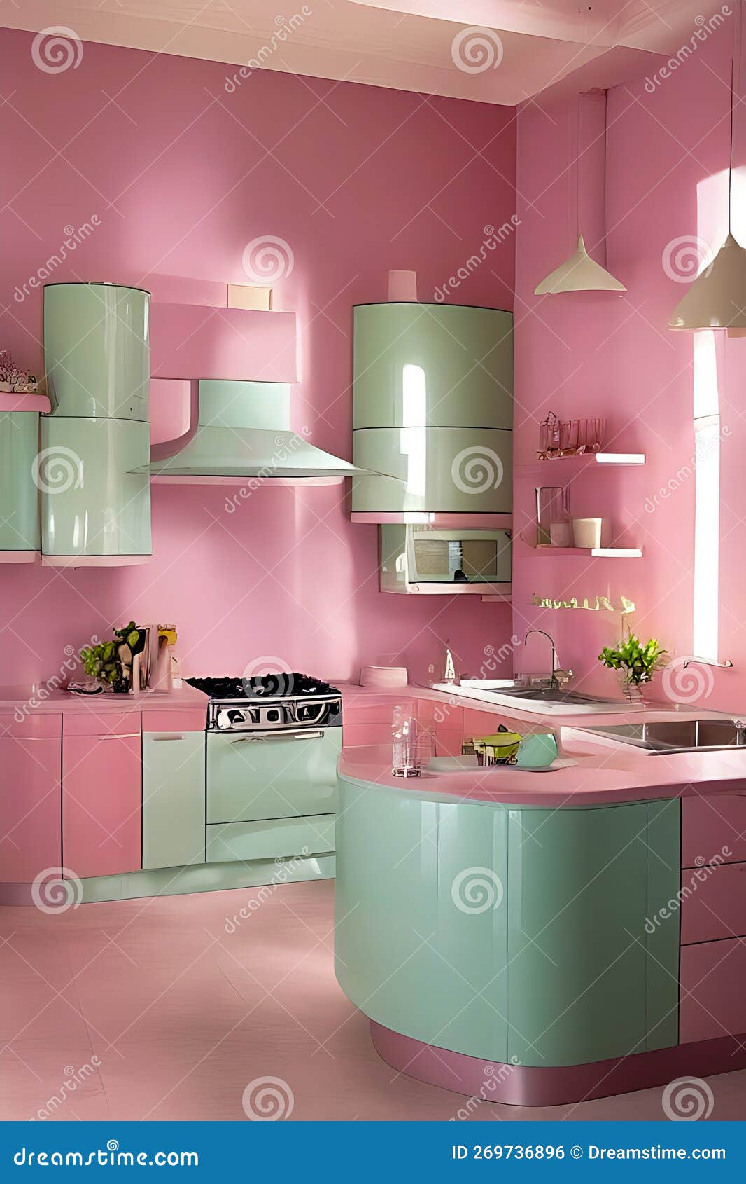 Creative Pastel Color Elegant Kitchen Interior Design, Peculiar Stock ...