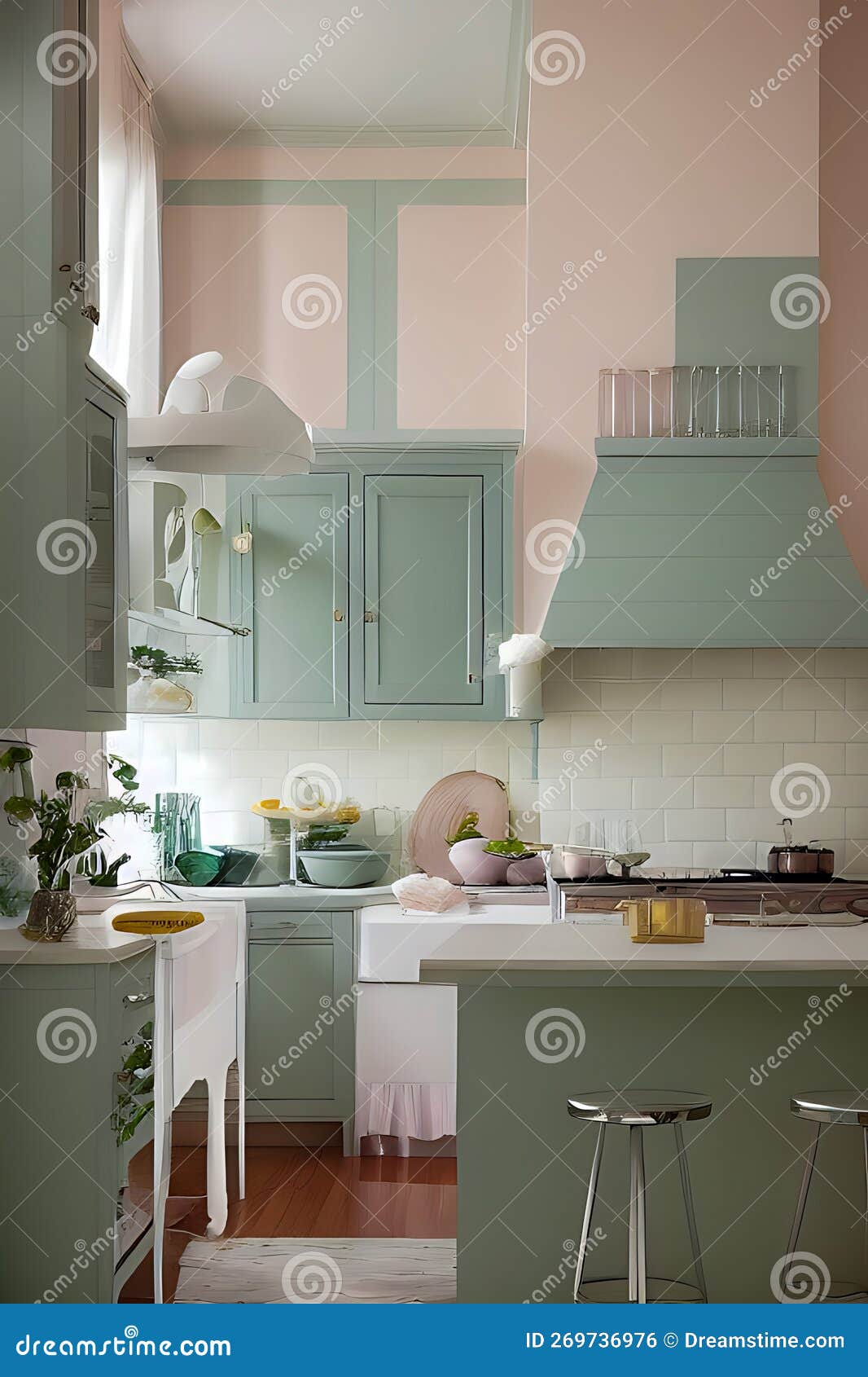 Creative Pastel Color Elegant Kitchen Interior Design, Peculiar Stock ...