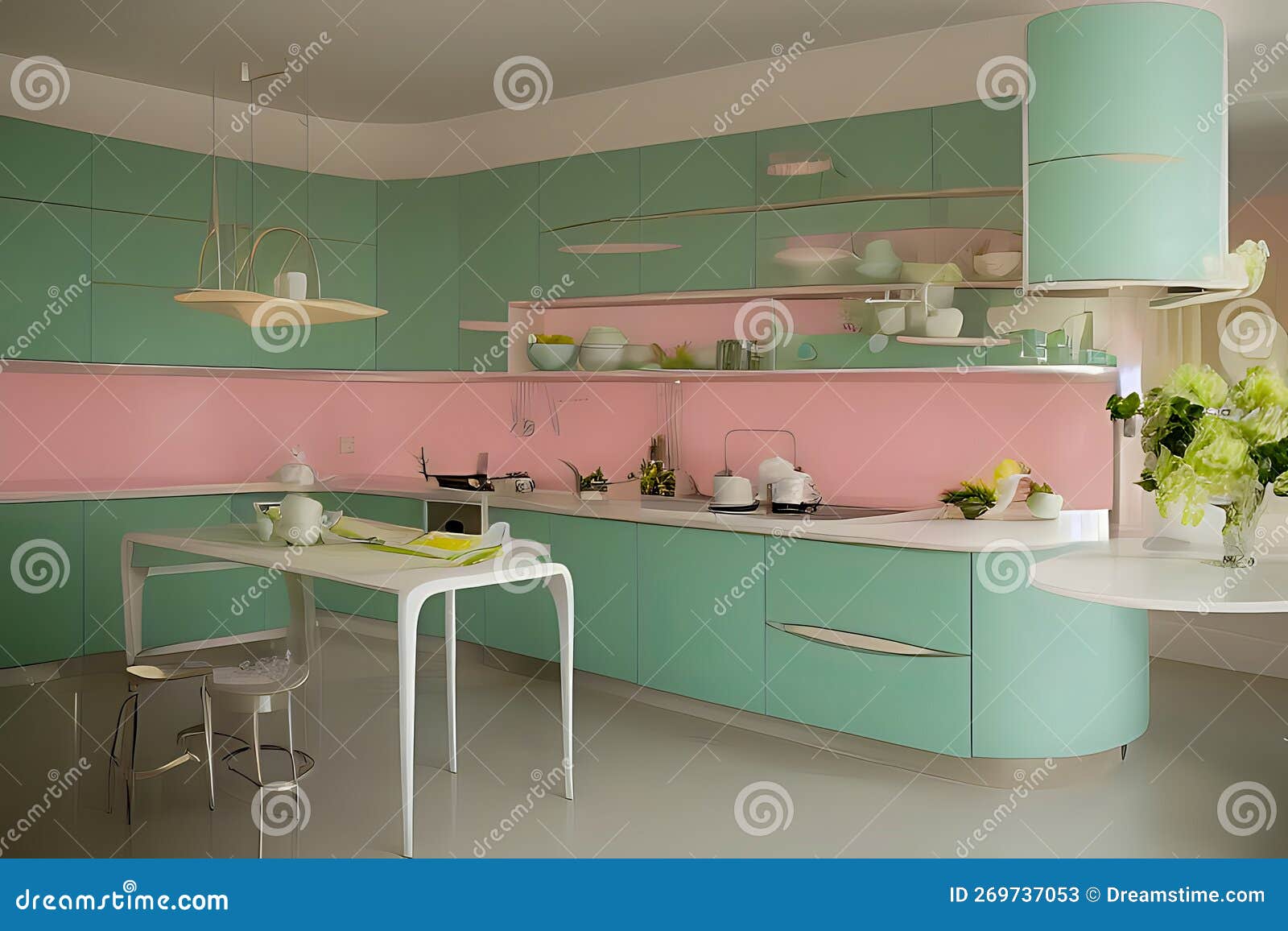 Creative Pastel Color Elegant Kitchen Interior Design, Peculiar Stock ...