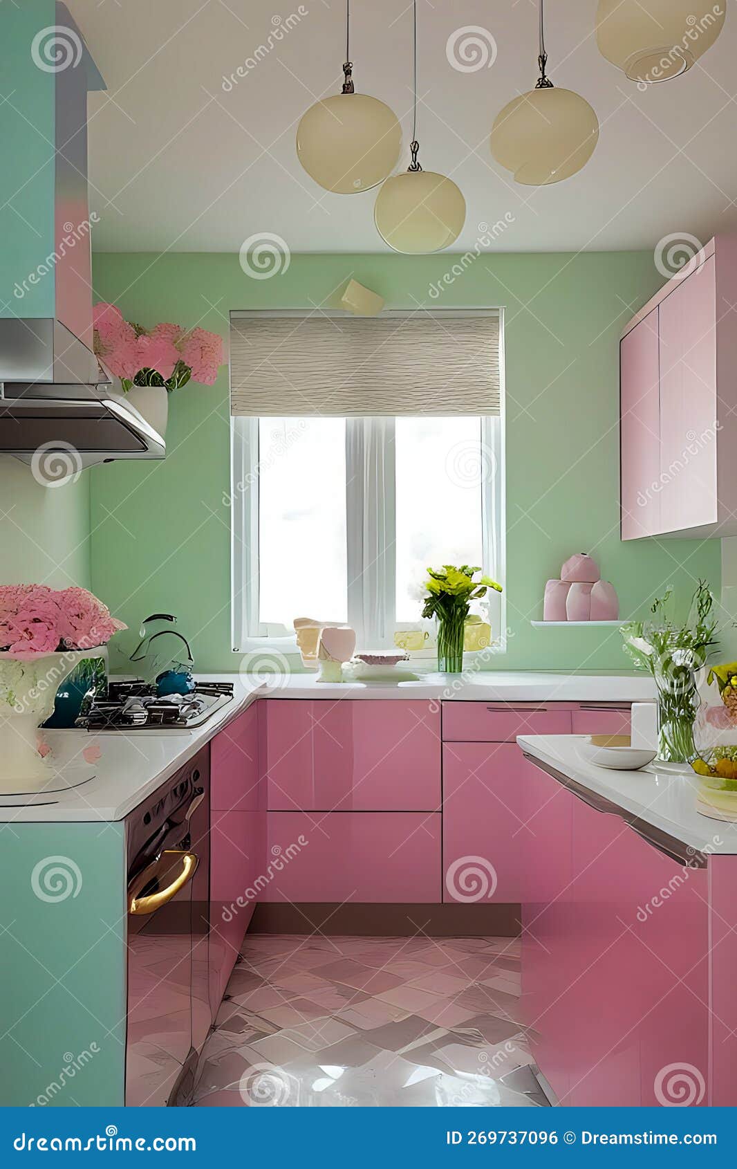 Creative Pastel Color Elegant Kitchen Interior Design, Peculiar Stock ...