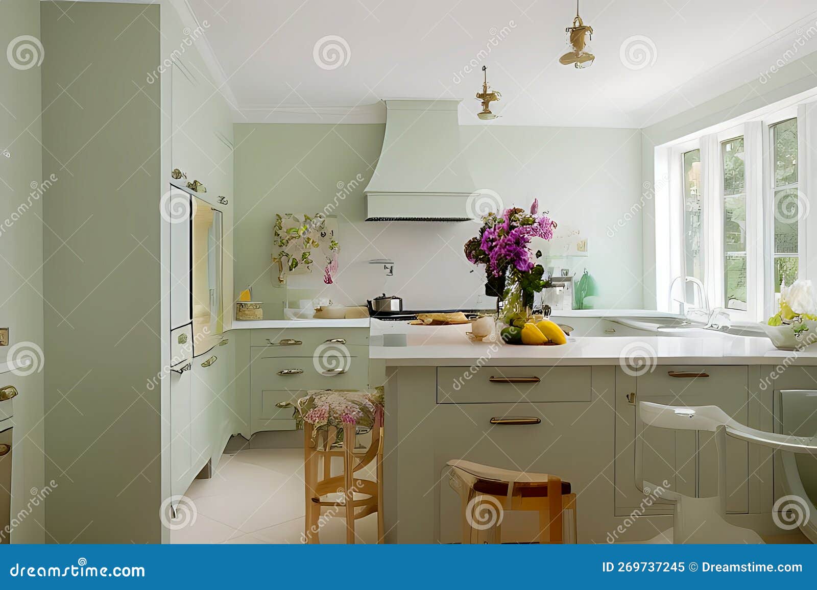 Creative Pastel Color Elegant Kitchen Interior Design, Peculiar Stock ...