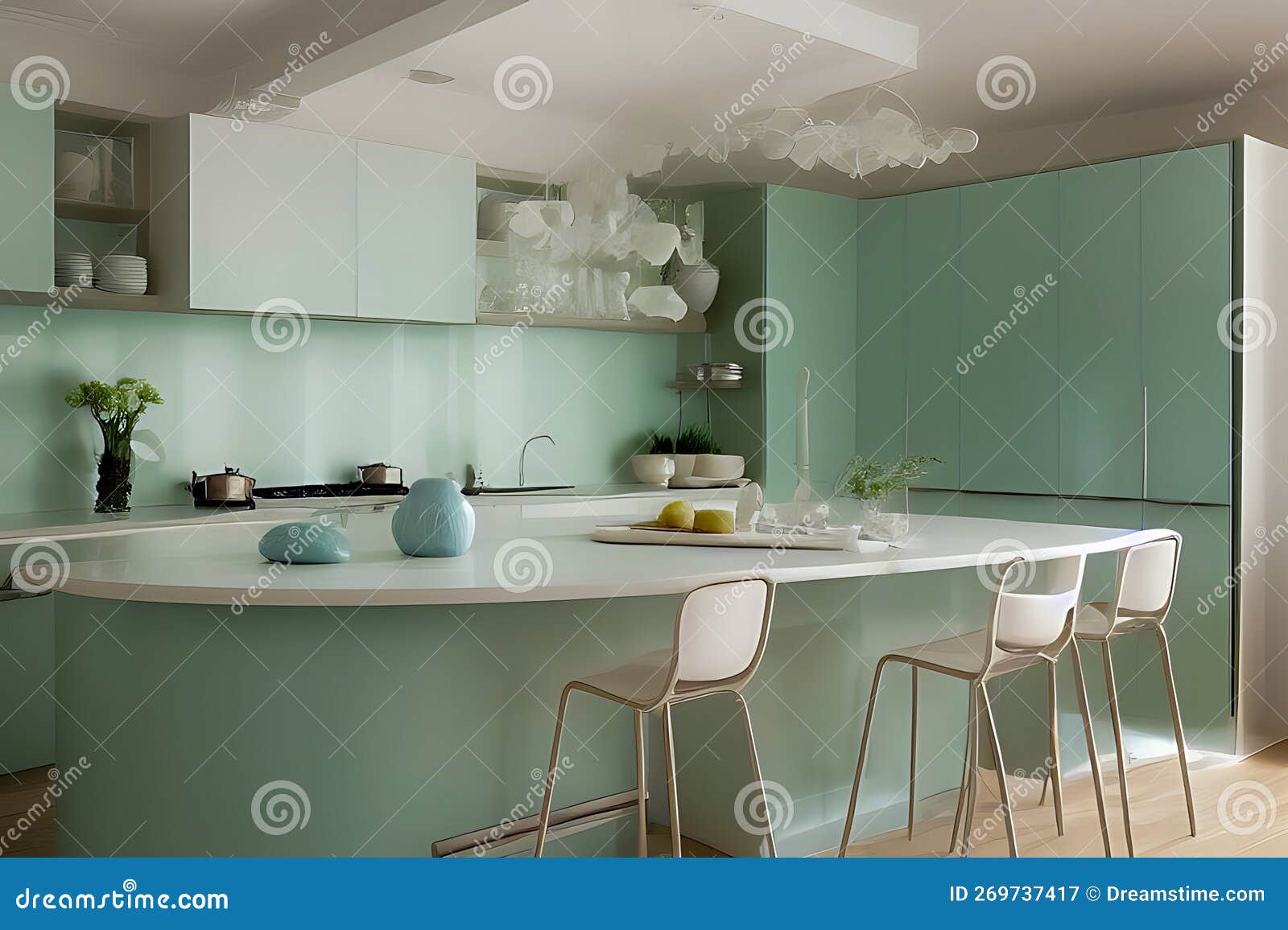Creative Pastel Color Elegant Kitchen Interior Design, Peculiar Stock ...