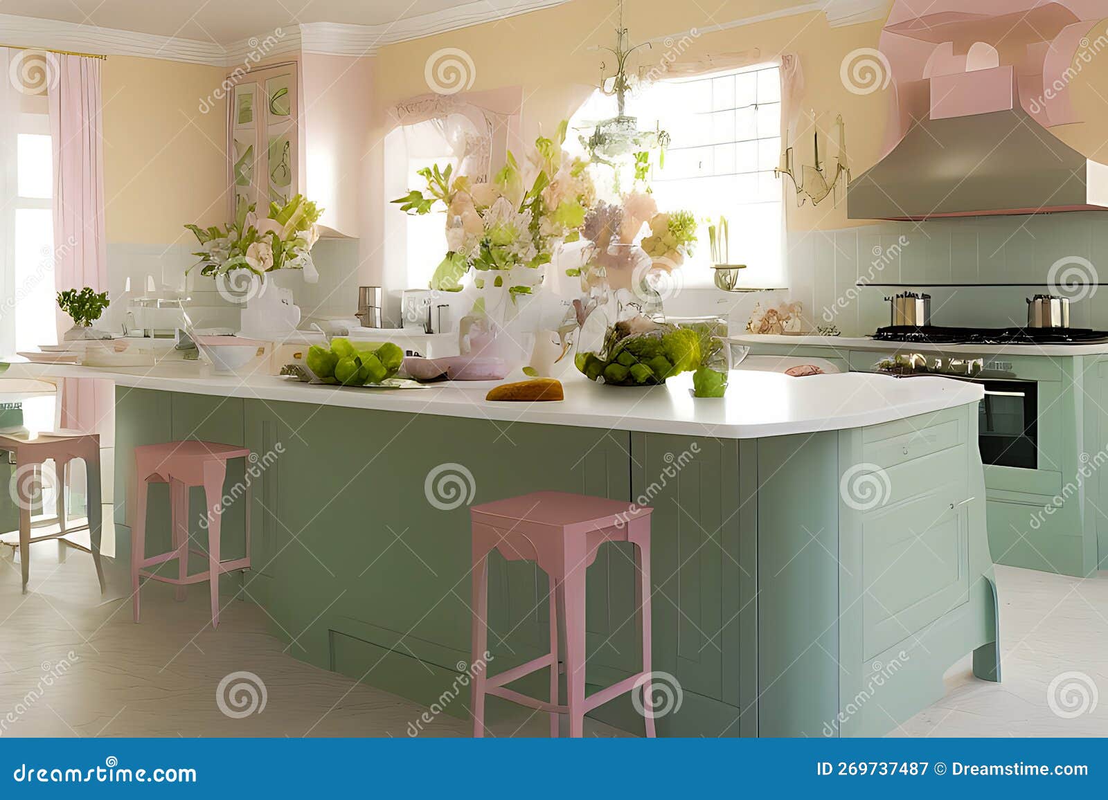 Creative Pastel Color Elegant Kitchen Interior Design, Peculiar Stock ...