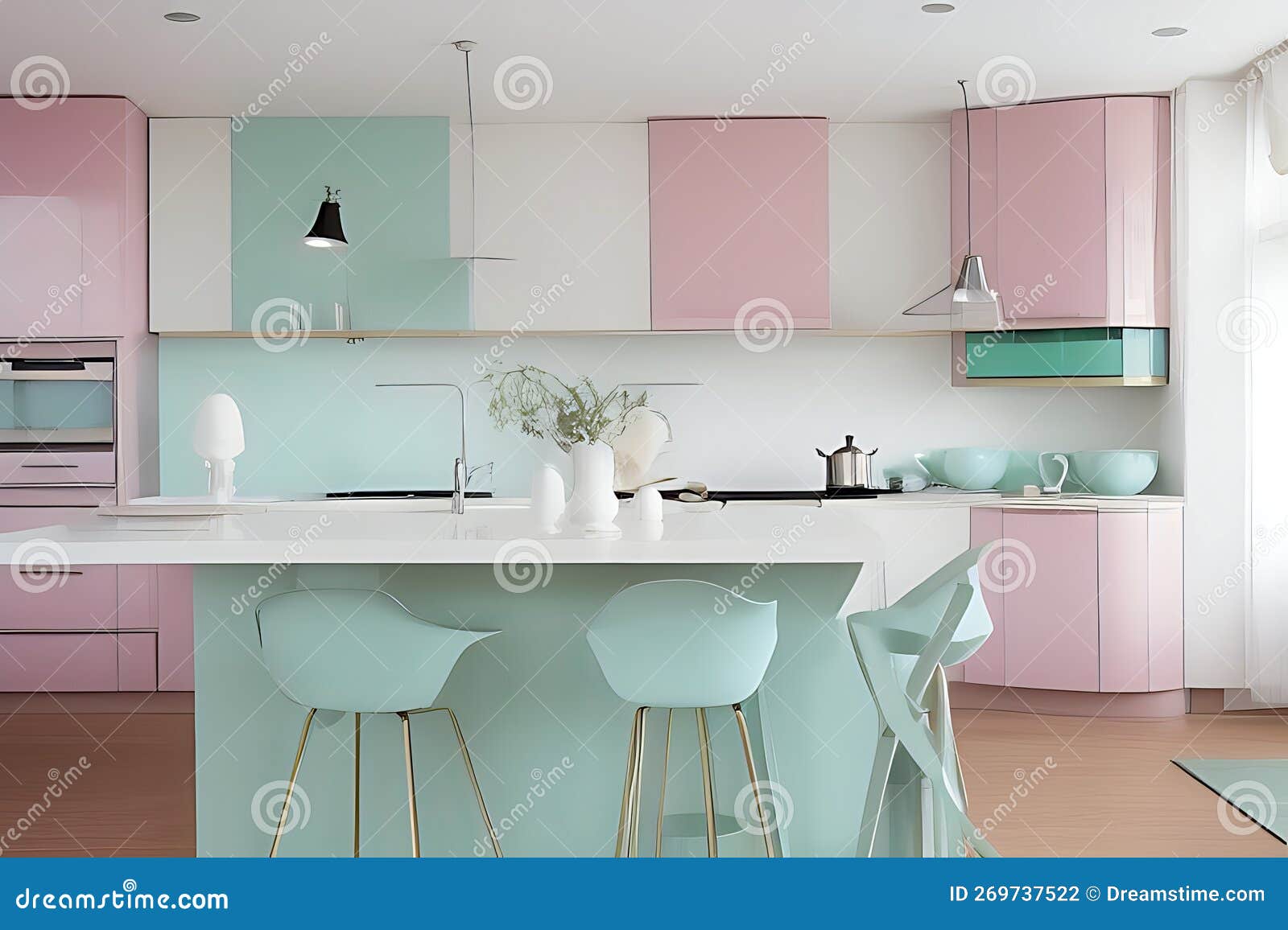 Creative Pastel Color Elegant Kitchen Interior Design, Peculiar Stock ...