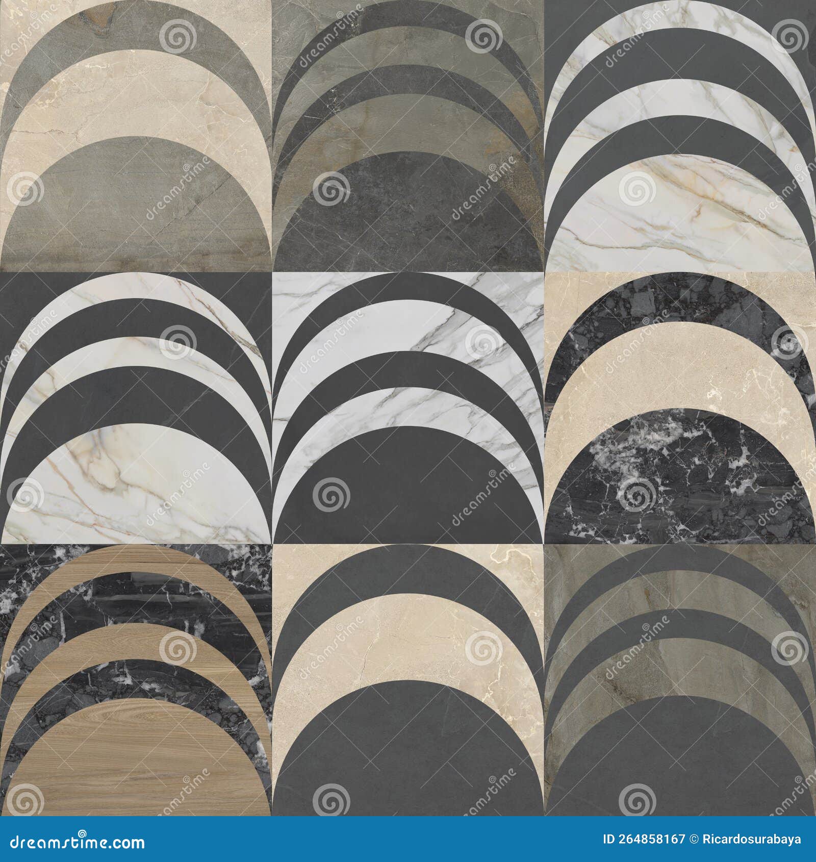 Creative Patchwork with Arches and Mosaic, Several Natural Marbles ...