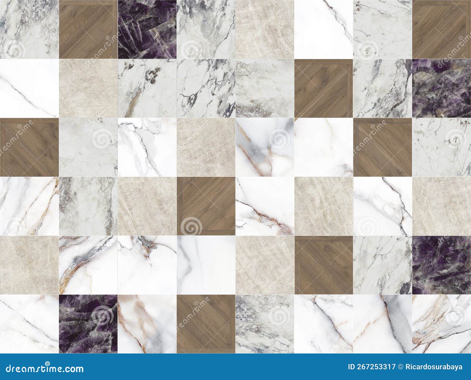 Mosaic Pattern Combining Marbles, Stones and Wooden. Stock Image ...