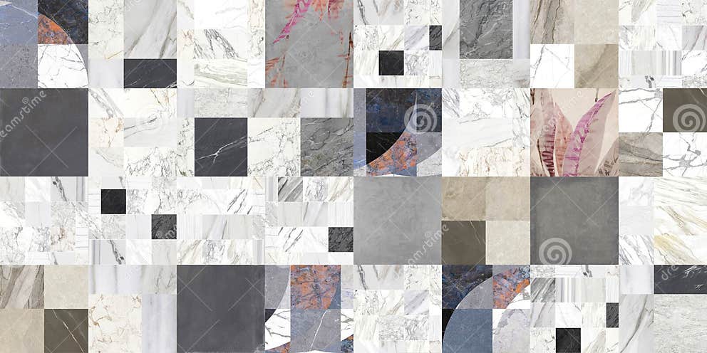 Creative Patchwork Pattern Stone Ceramic Wallpaper Design. White Marble Stock Illustration ...