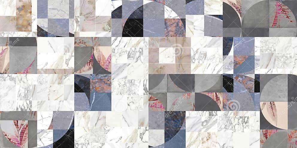 Creative Patchwork Pattern Stone Ceramic Wallpaper Design. White Marble Stock Illustration ...