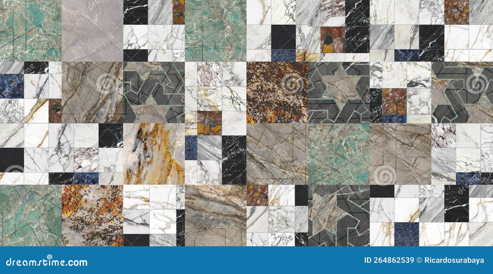 Creative Patchwork Pattern with White Marbles, Natural Stones and ...