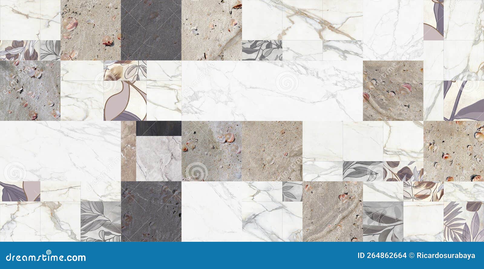 Creative Patchwork Pattern Stone Ceramic Wallpaper Design. White Marble ...