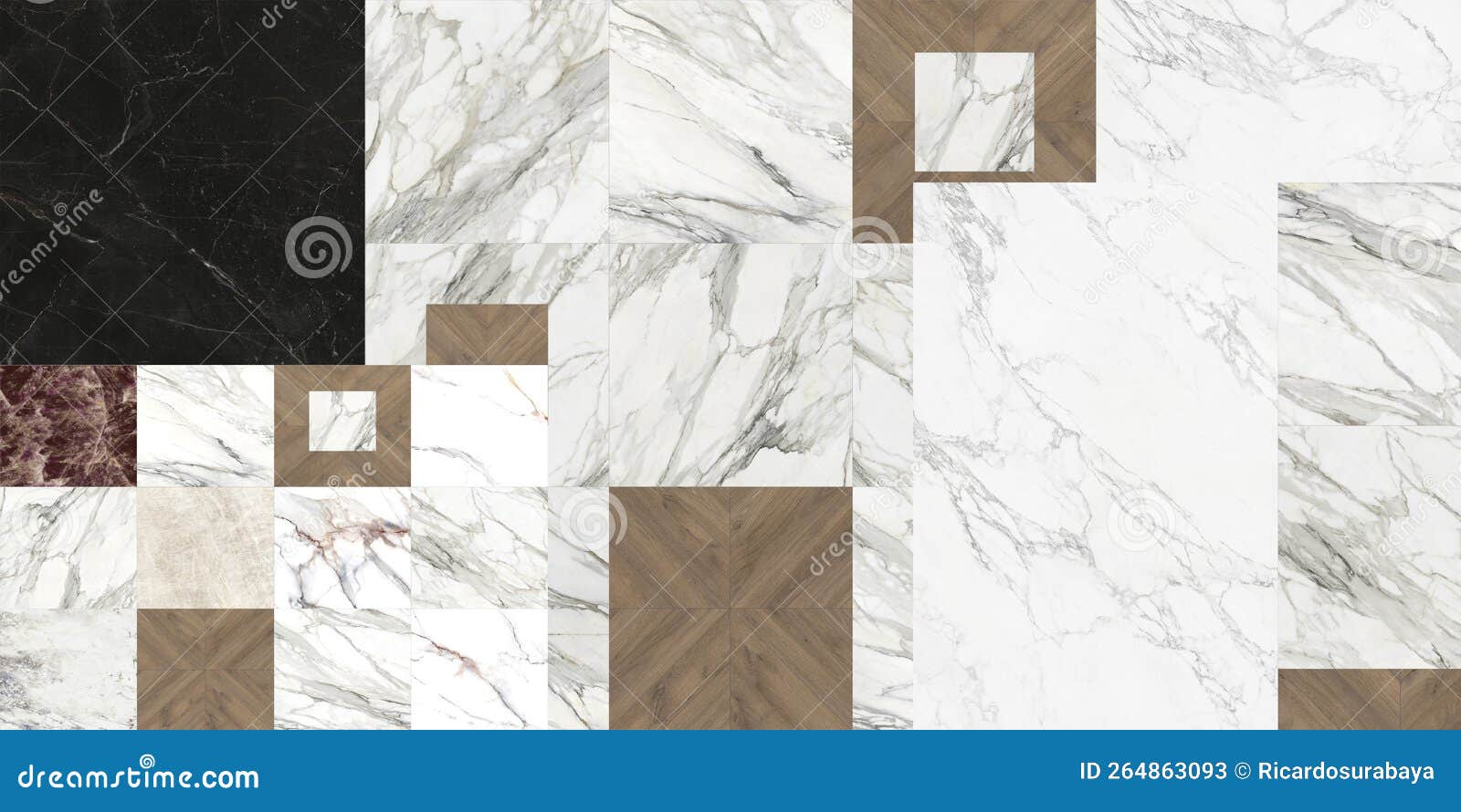 Creative Patchwork Pattern with White Marbles and Other Natural Stones ...