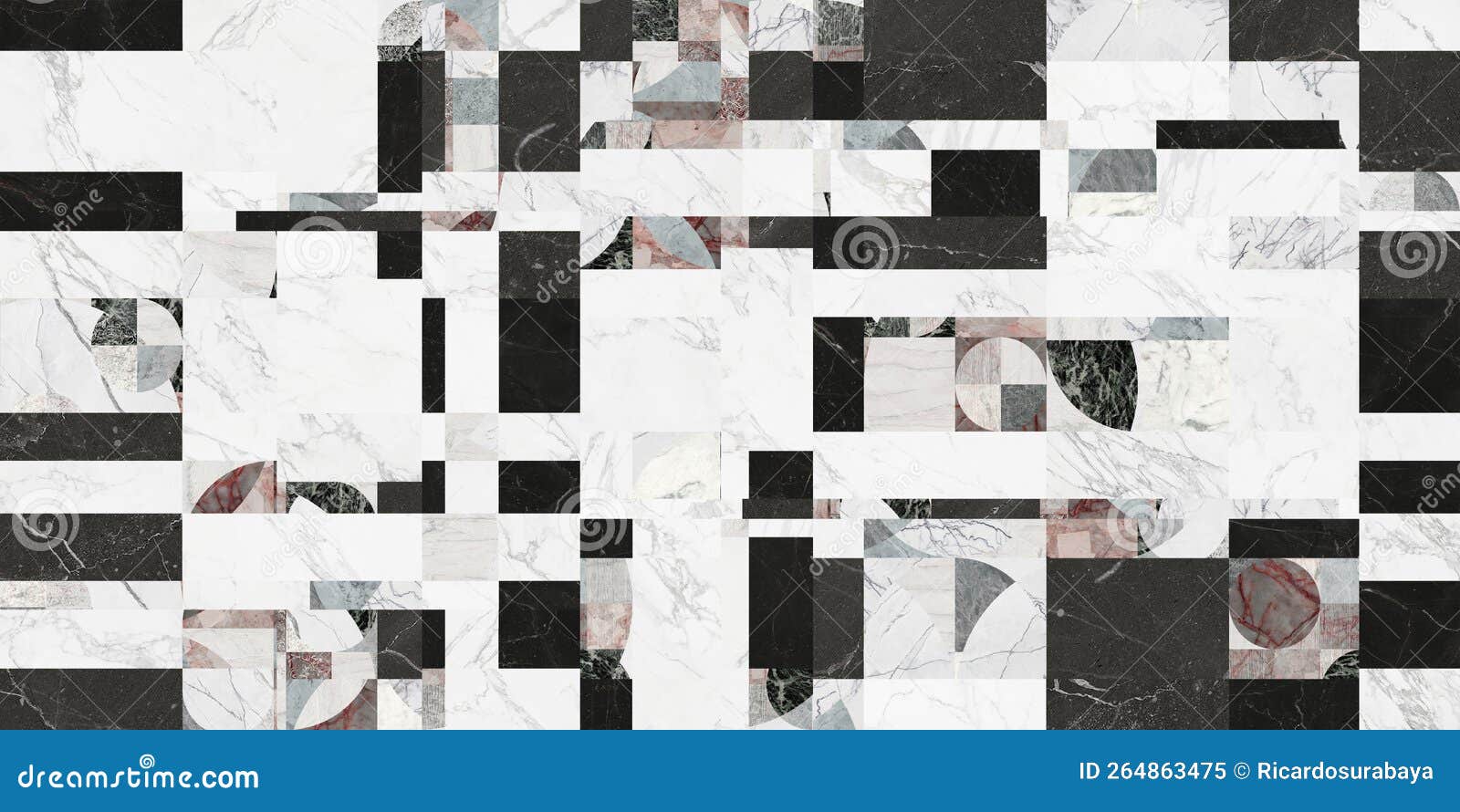 Creative Patchwork Pattern with White Marbles and Other Textures. Stock ...