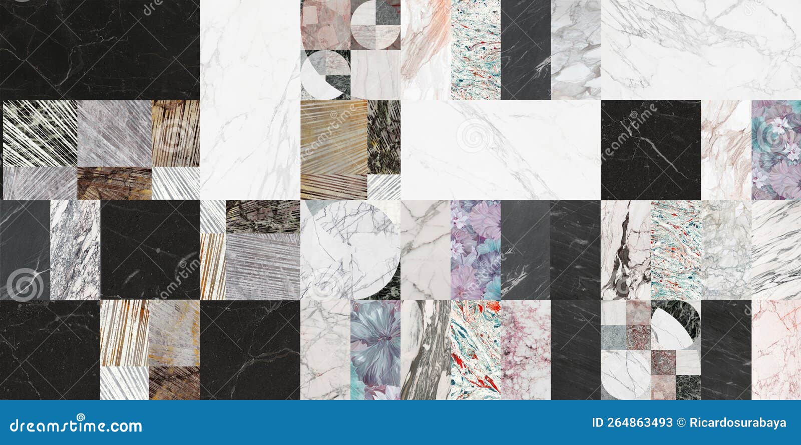 Creative Patchwork Pattern Stone Ceramic Wallpaper Design. White Marble ...