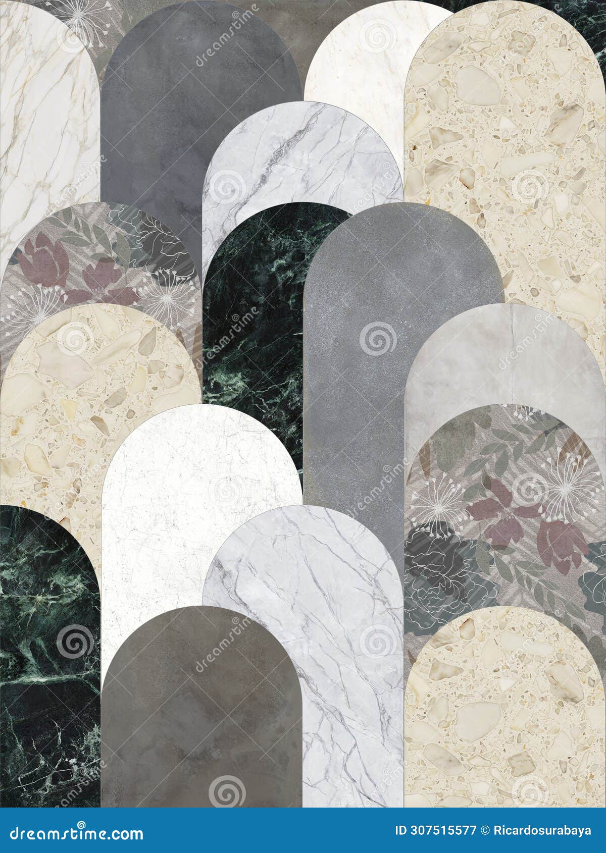 Creative Patchwork Pattern Mixed Of Marbles, Concrete And Handmade ...